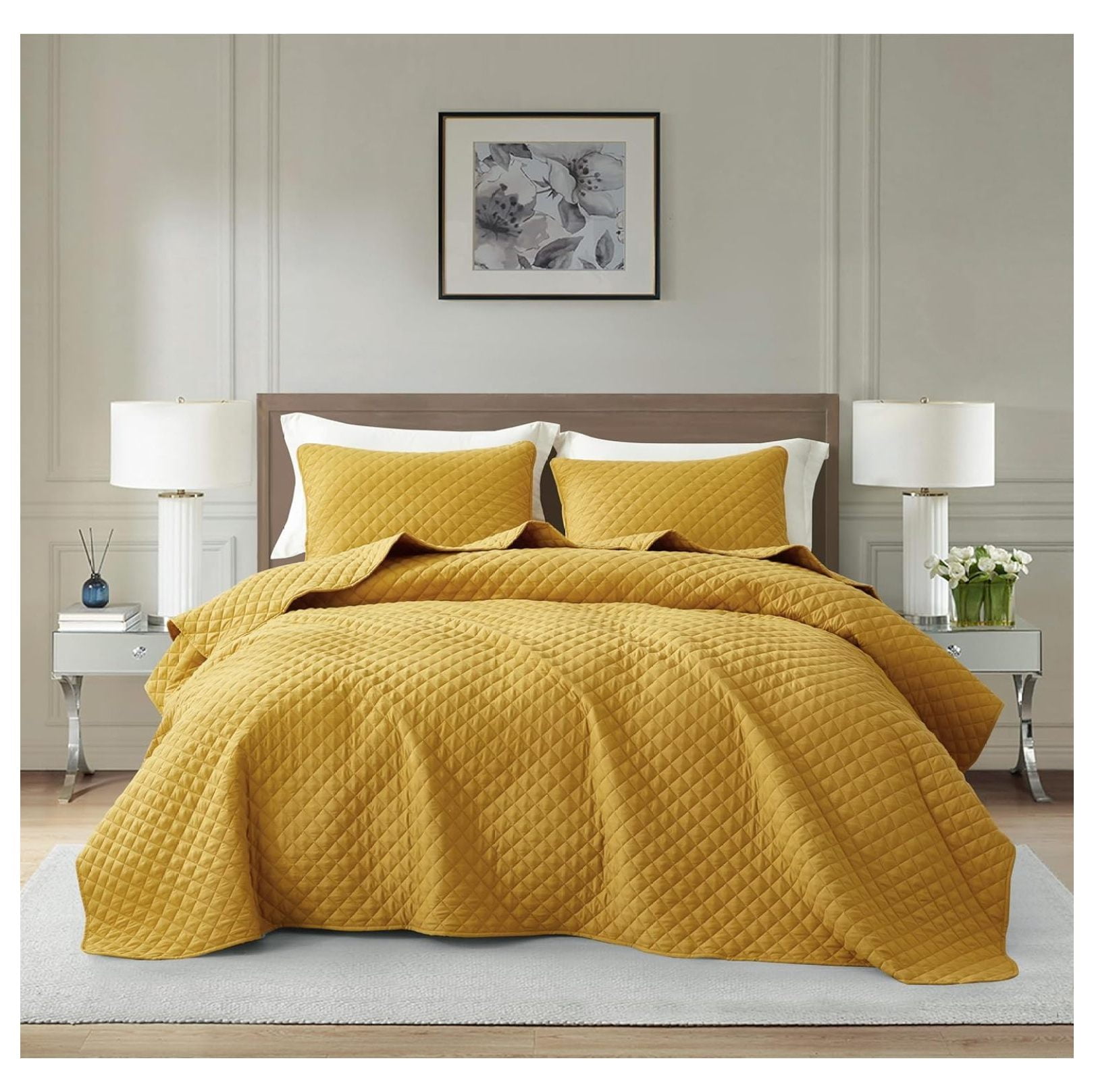 Teo 3-Piece Mustard Yellow Queen Size Quilt Set - Stone-Washed ...