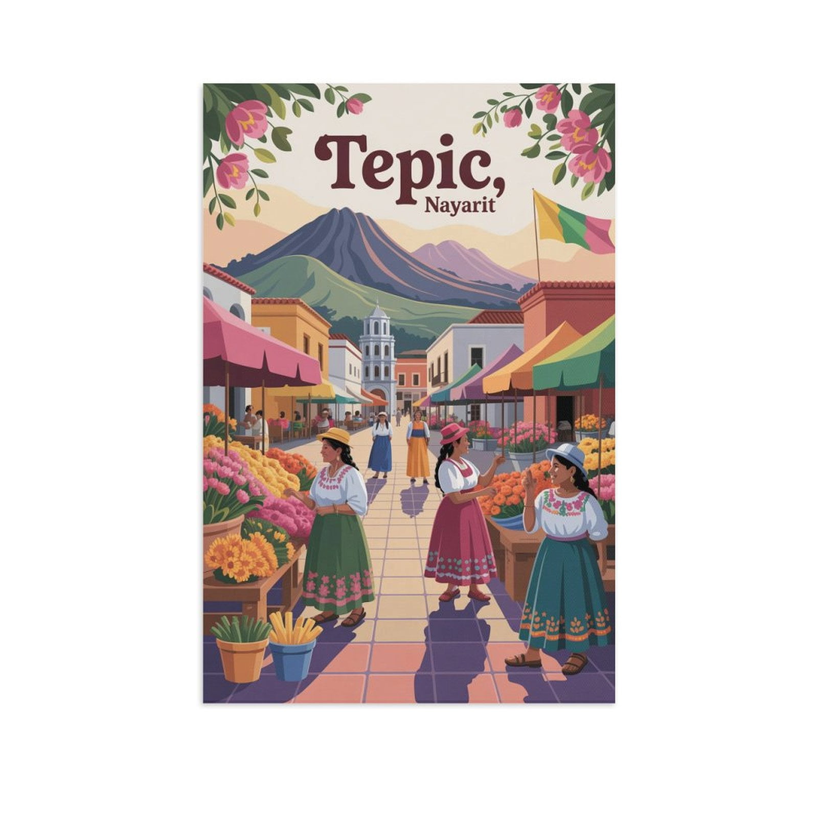 Tepic Vintage City Travel Poster with Hills, Artisan Culture And Warm ...