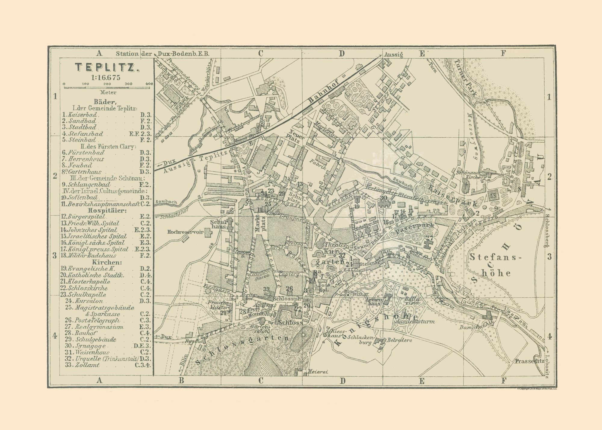 Historic Map - Teplitz Germany - Baedeker 1896 - 32.22 x 23 - Vintage ...