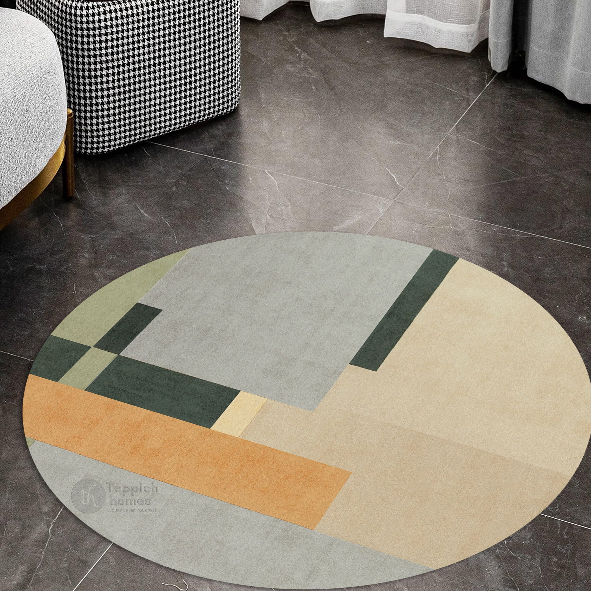 Teppich Homes Beige Wool Tufted Geometric Pattern Round Rug 8x8 ...
