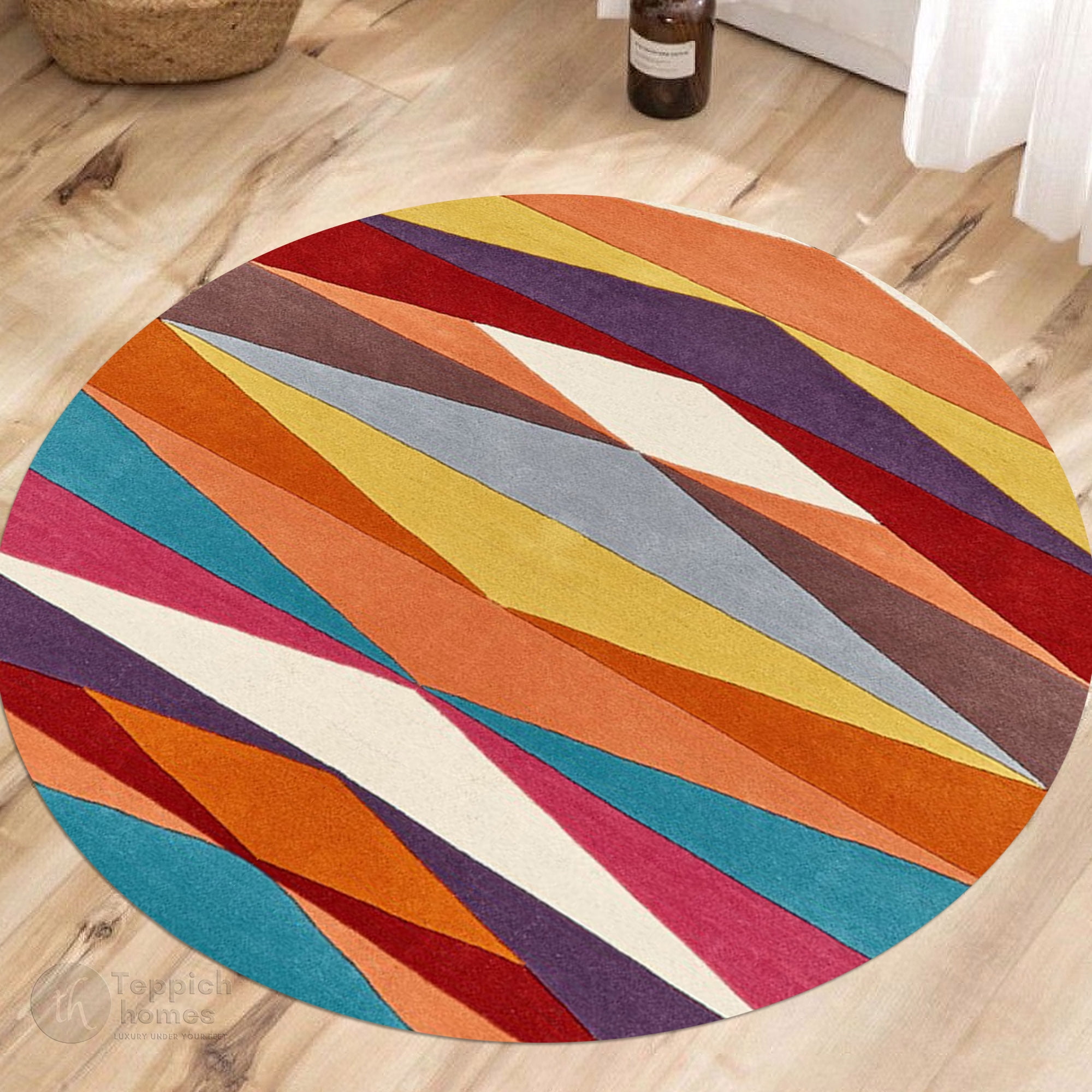 Teppich Homes Woolen Geometric Pattern Tufted Round Area Rug 10x10 ...