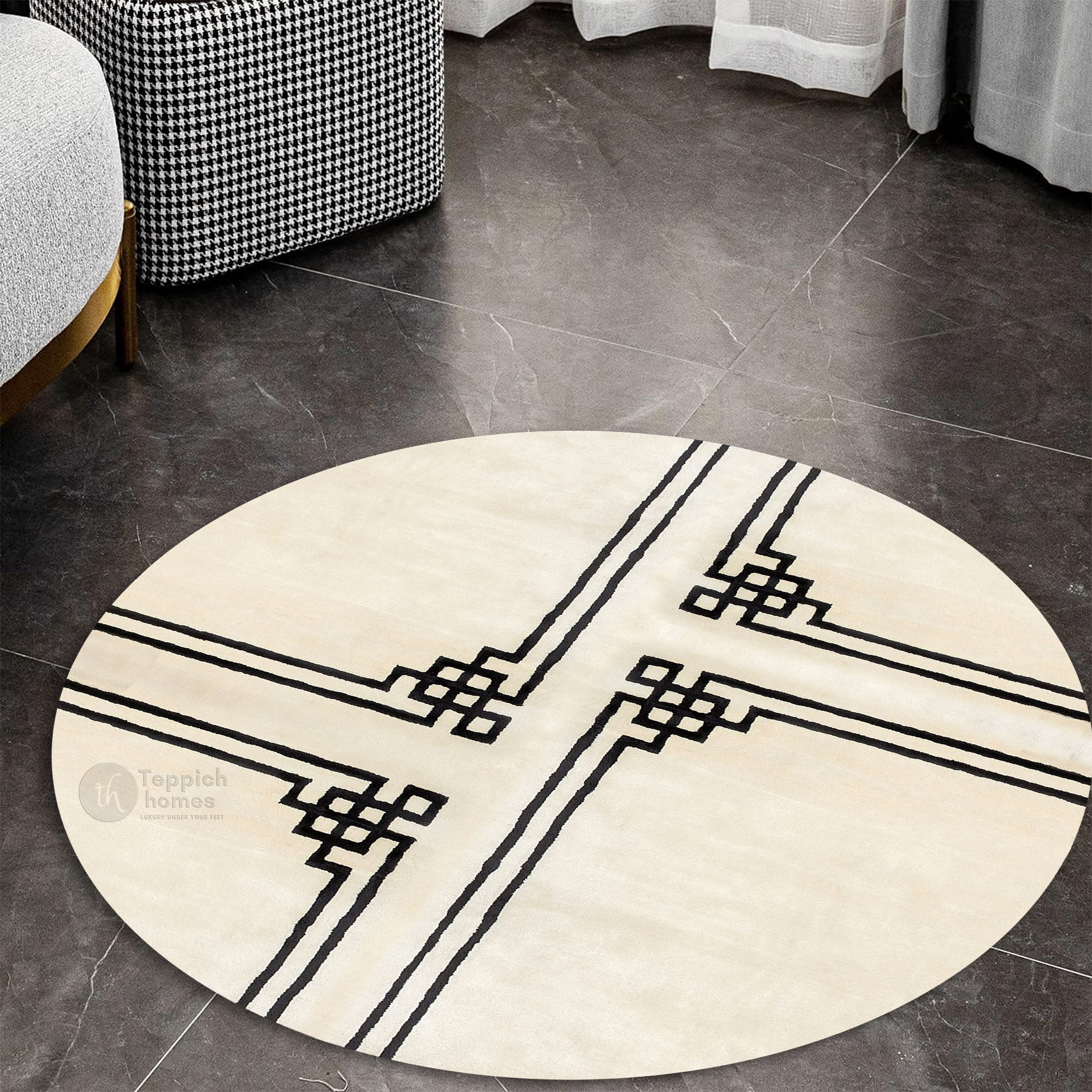 Teppich Homes Cozy Cream Geometric Pattern Tufted Area Rug 7x7 ...