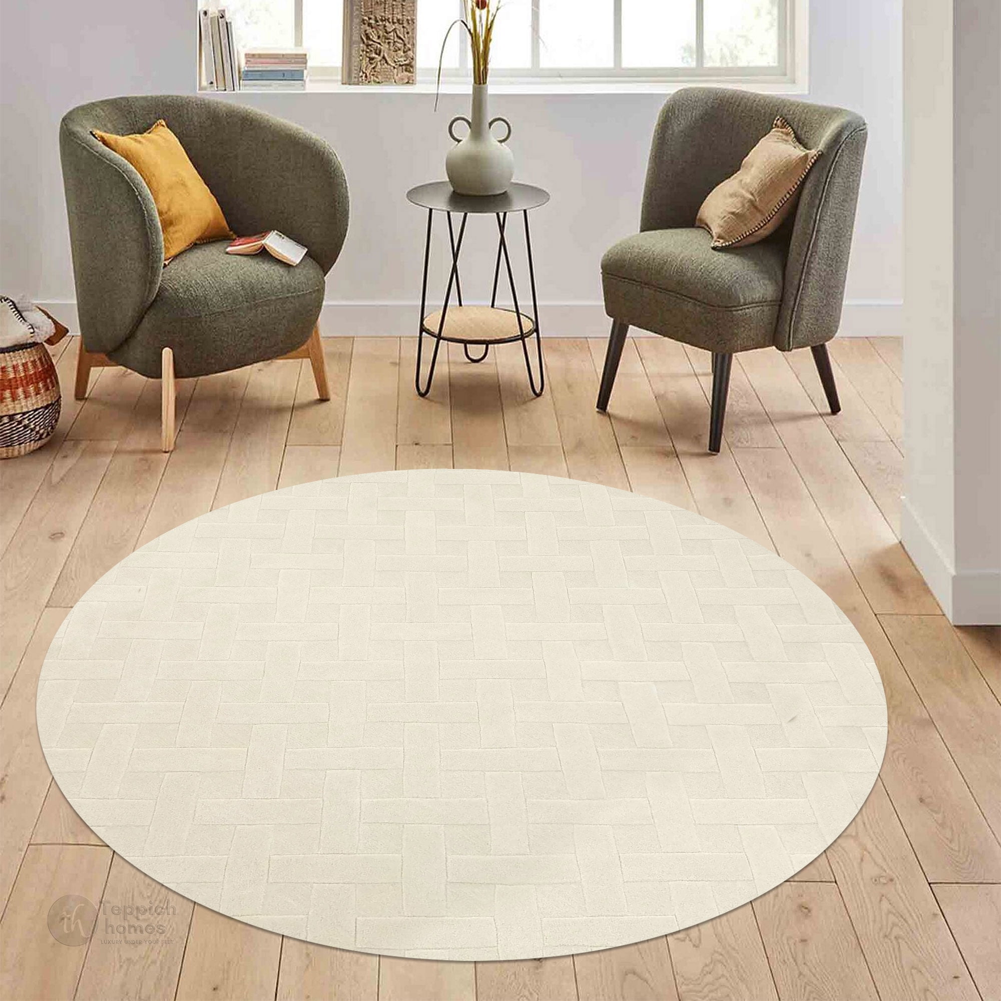 Teppich Homes Cozy Cream Geometric Pattern Tufted Wool Area Rug 9x9 ...