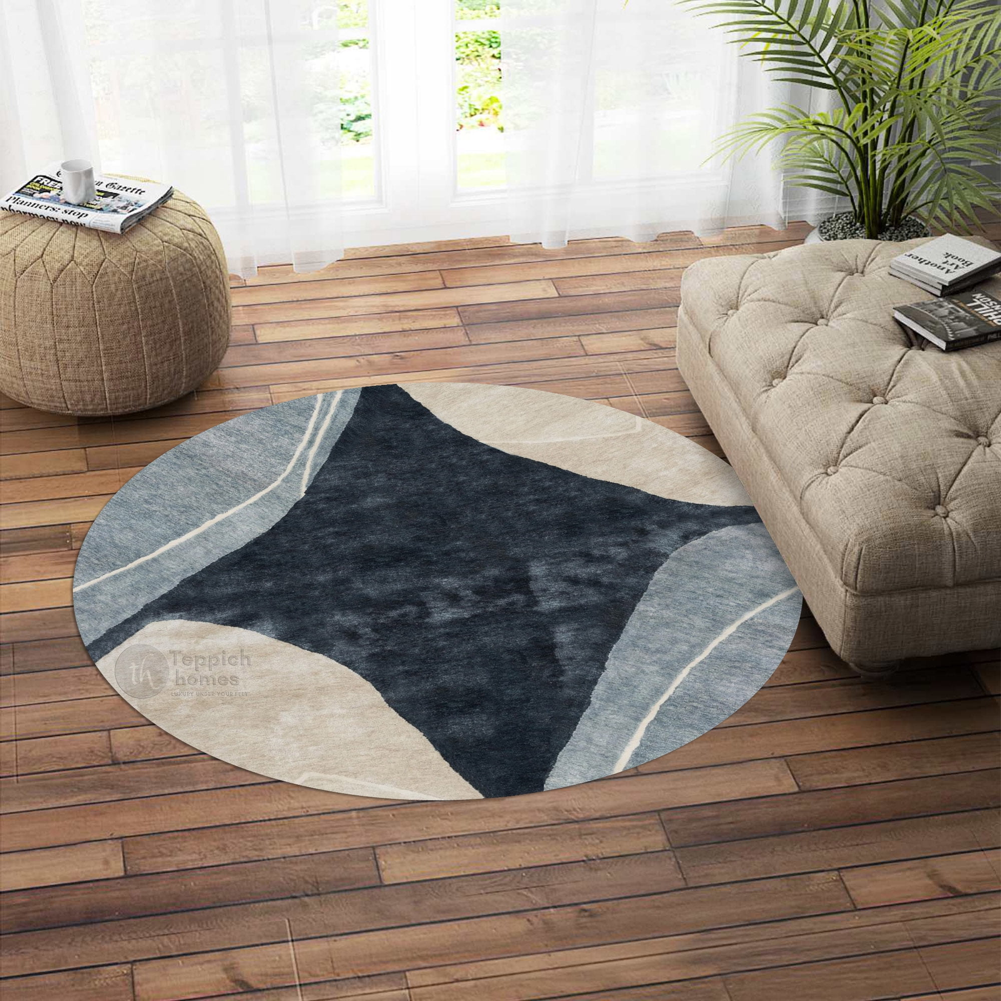 Teppich Homes Geometric Pattern Round Wool Rug 9x9 - Perfect Tufted ...