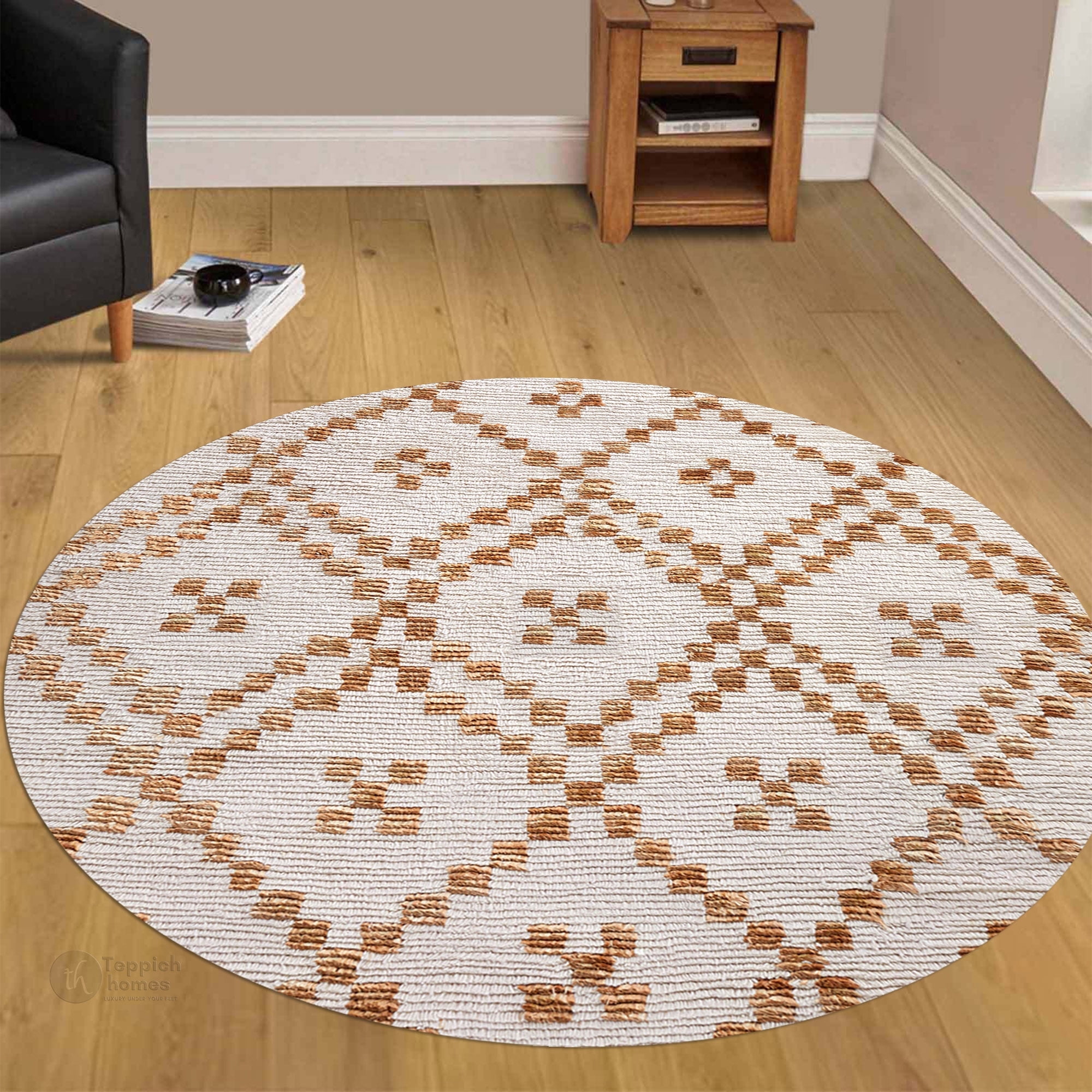 Teppich Homes Handmade 9x9 Geometric Pattern Round Rug for Kids’ Room ...