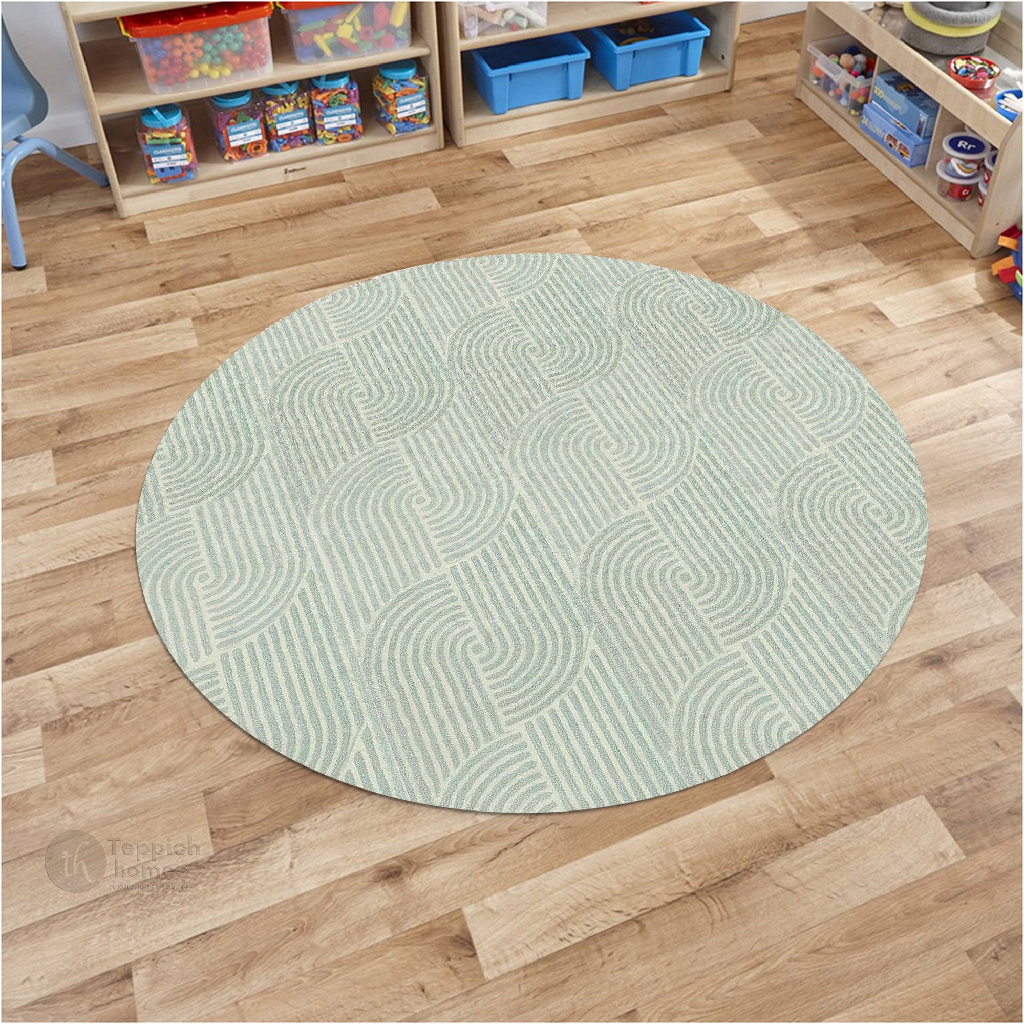 Teppich Homes Handmade Geometric Pattern Round Rug 17x17 - Green Tufted ...