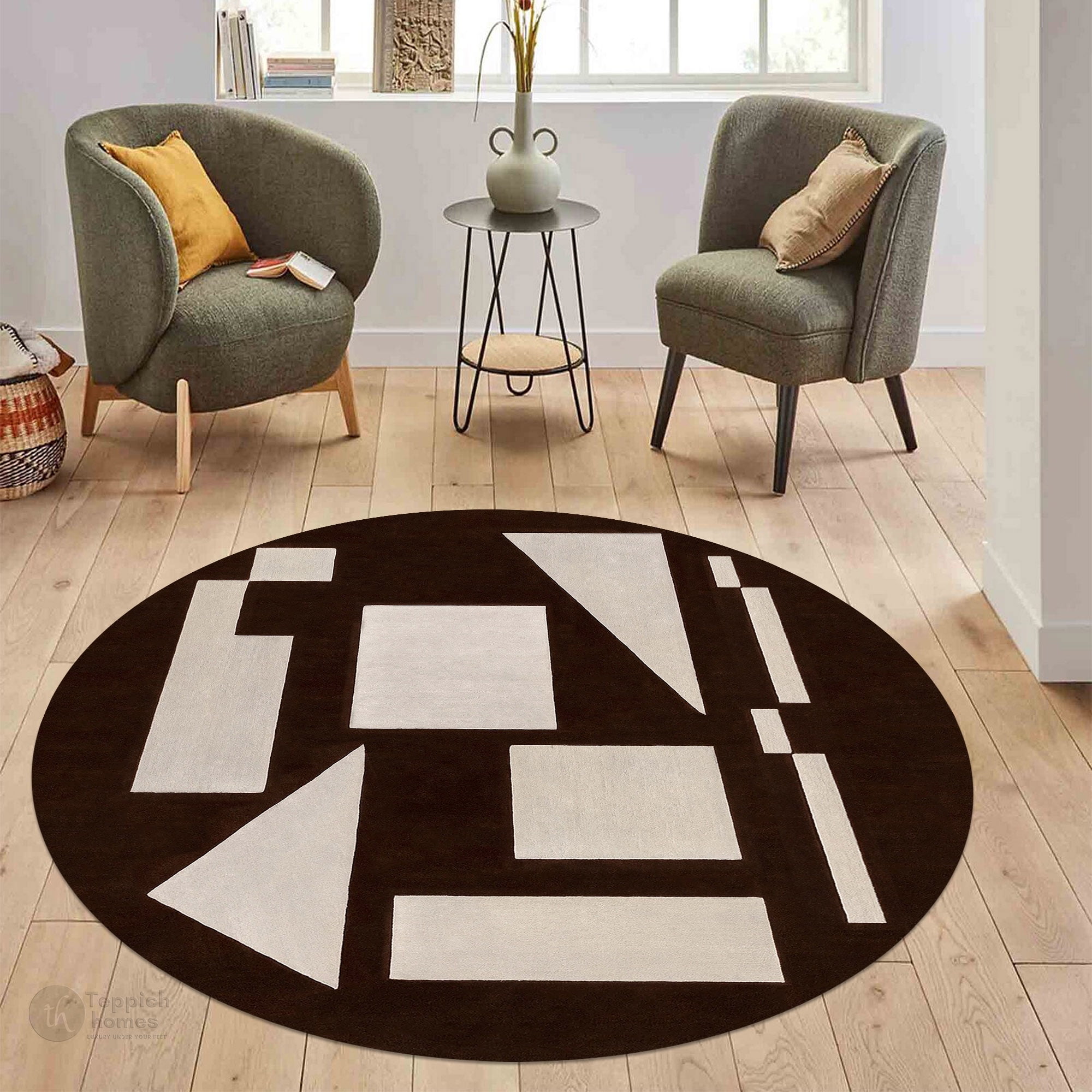 Teppich Homes Handmade Geometric Pattern Round Rug 8x8 - Soft Wool ...