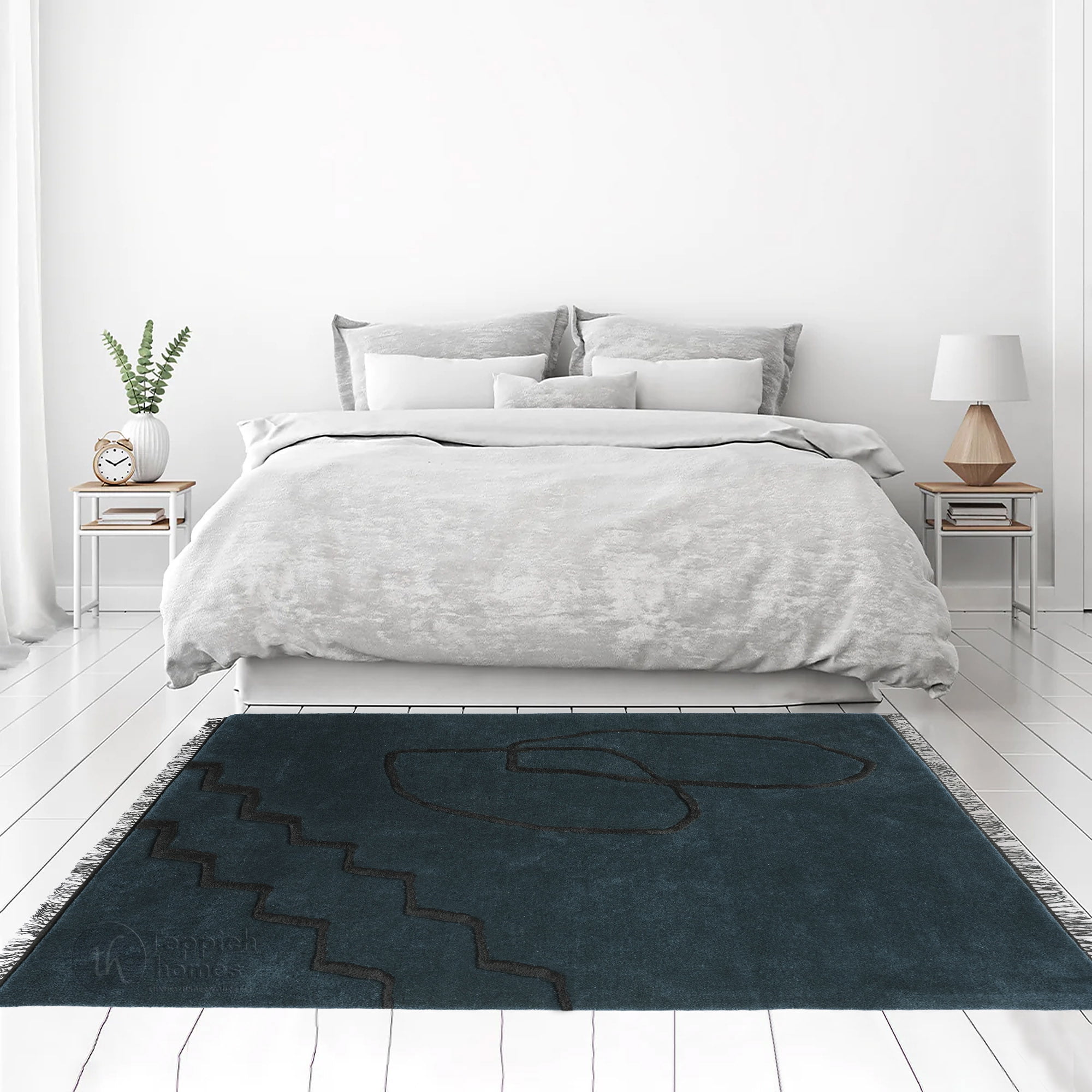 Teppich Homes Tufted Wool Area Rug 11x11 - Handmade Blue Carpet for ...