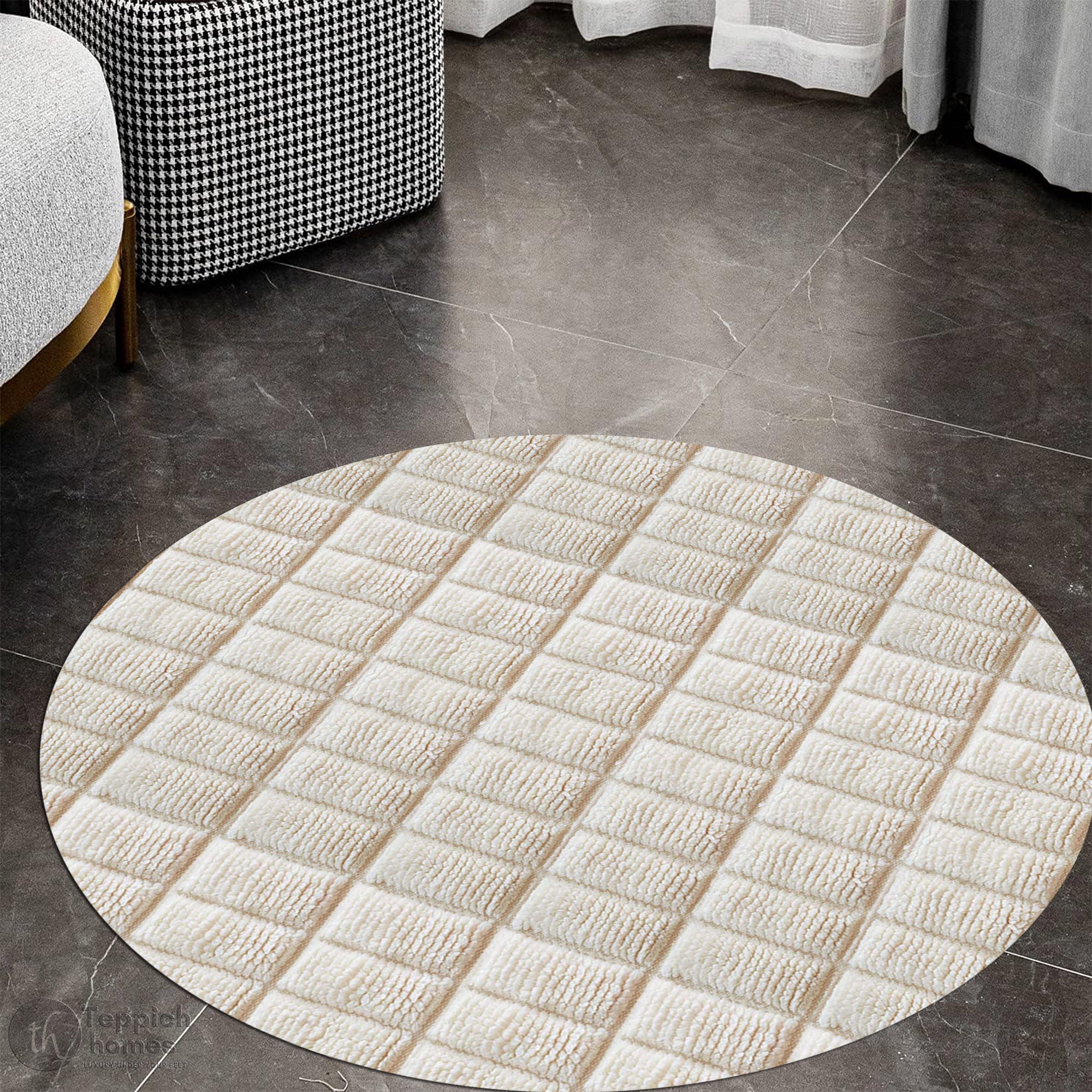 Teppich Homes Tufted Wool Area Rug 7x7 - Handmade Soft White Carpet for ...