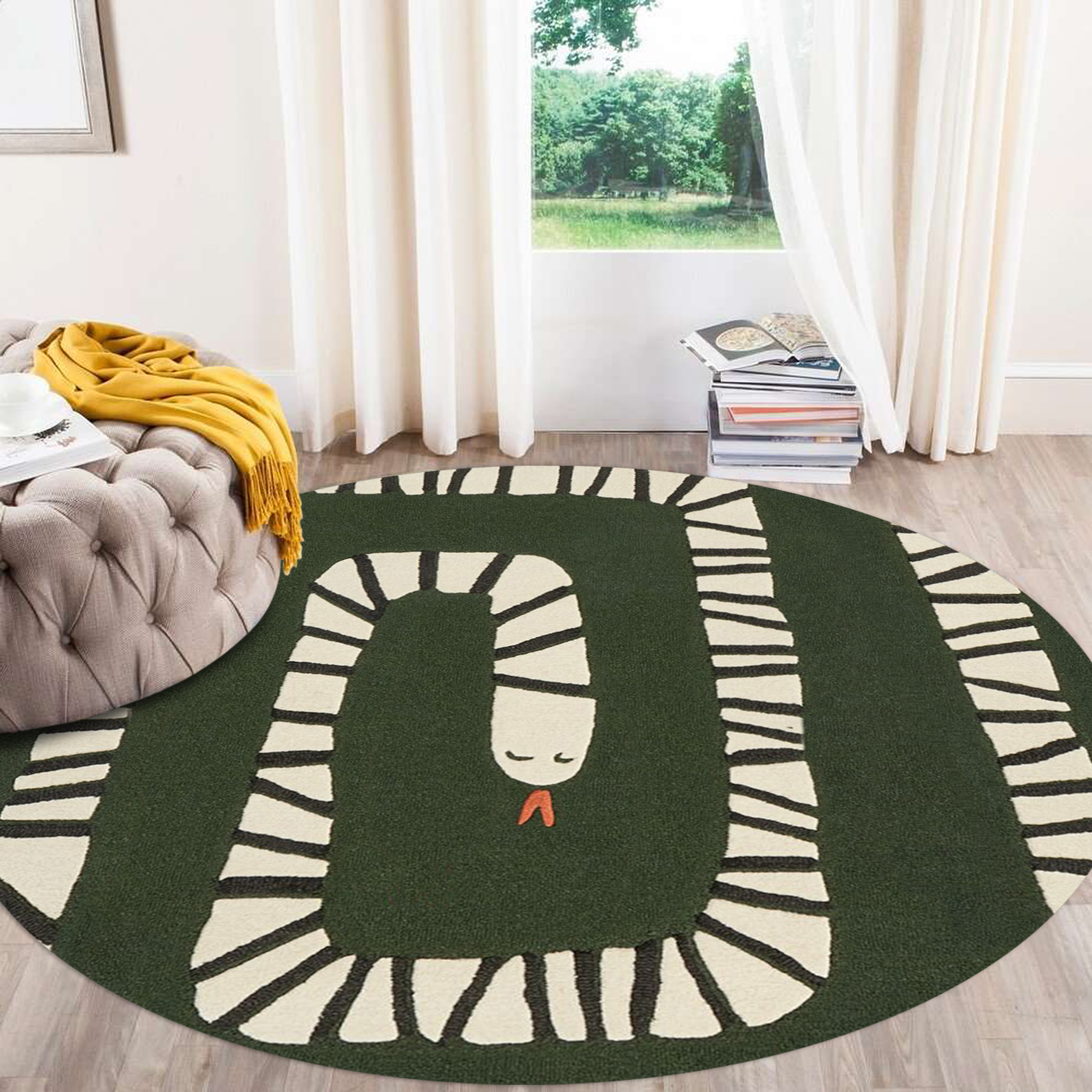 Teppich Homes Wool Rug 10x10 - Handmade Green Tufted Carpet for Living ...