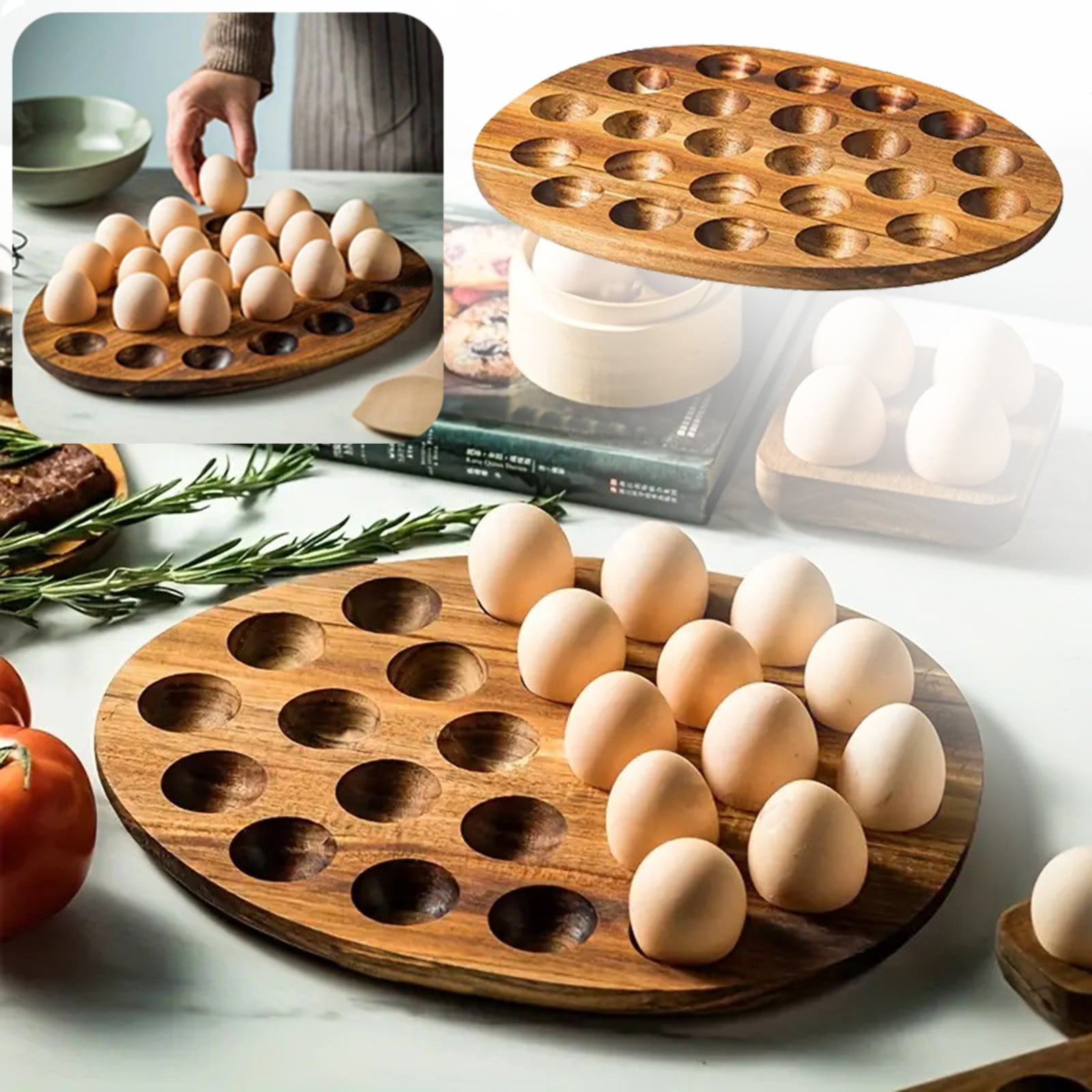 Tepsmf 24 Grids Positions Solid Wood Eggss Storage Box Acaciass Wood ...