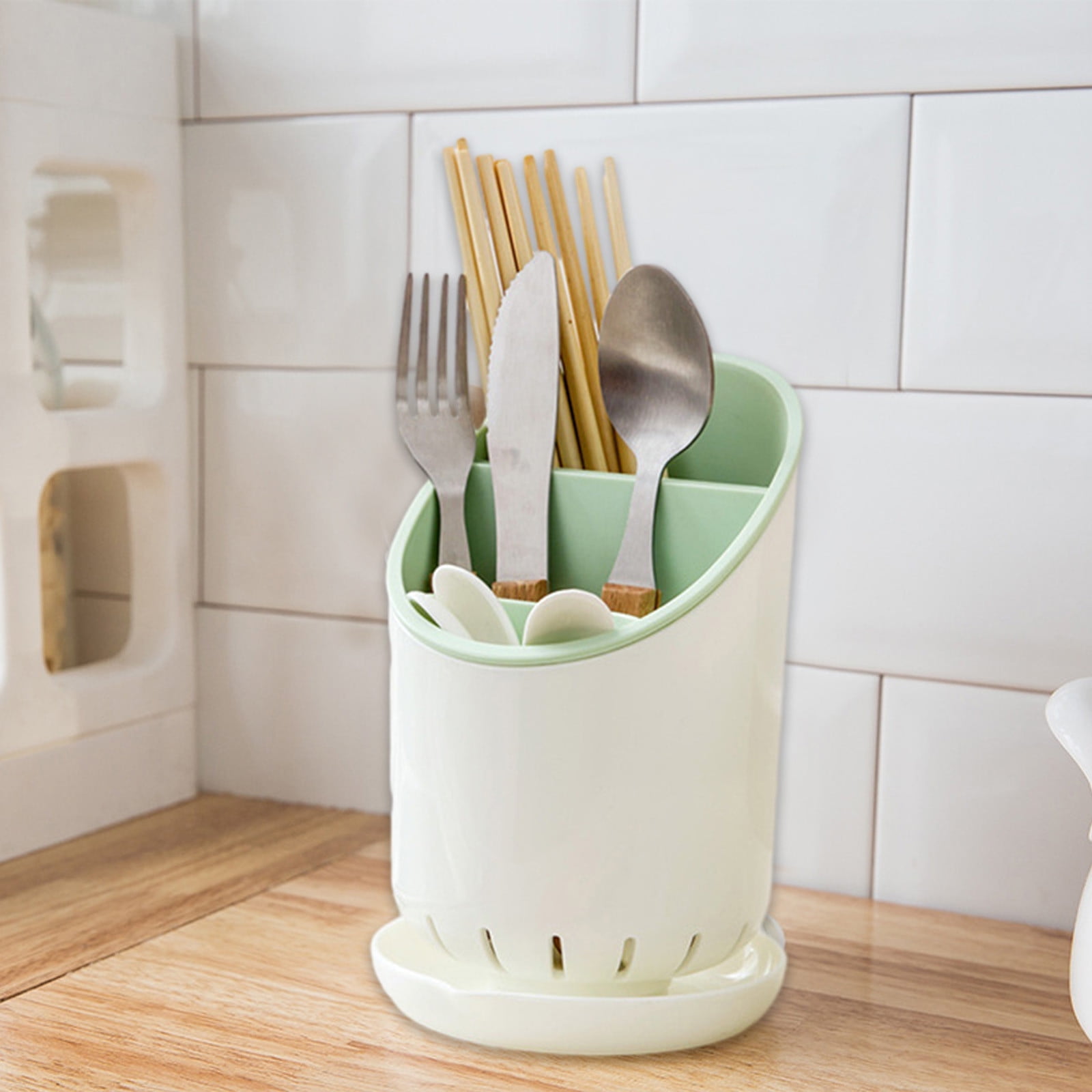 TEPSMF Kitchen Utensil Holder, Cutlery Drying Rack with Drain Hole ...