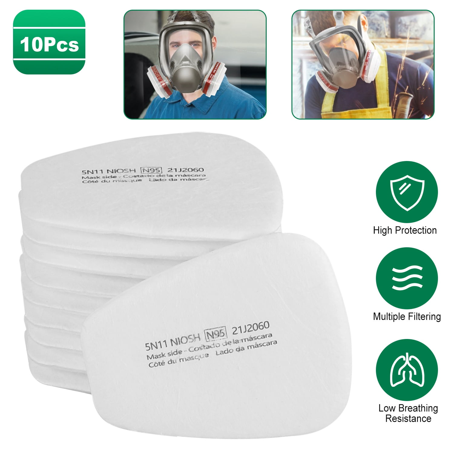 TeqHome 10Pcs 5N11 Filter Replacement Cotton of Respirator for Gas ...