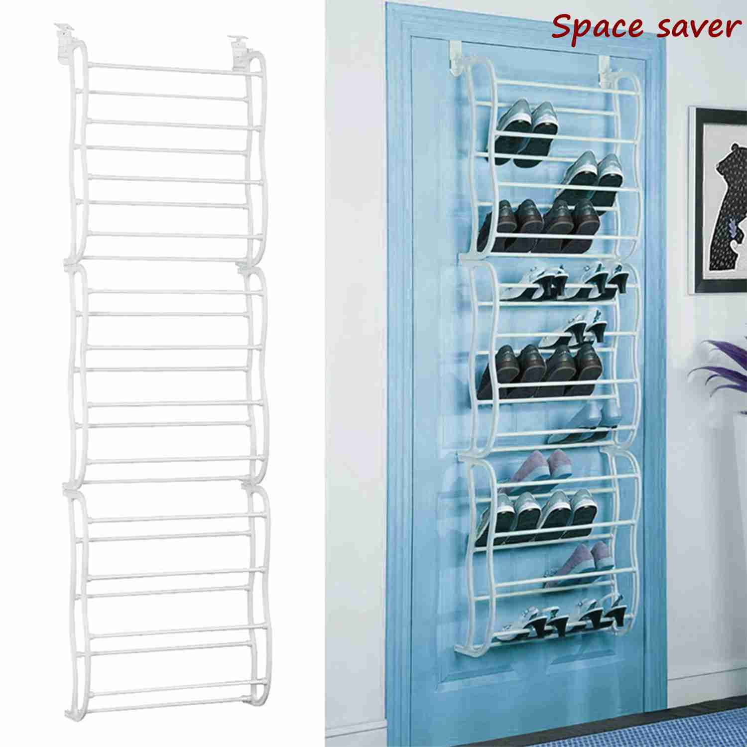 TeqHome 12-Tier Over-The-Door Shoe Rack 36 Pair Wall Hanging Shoe Rack ...