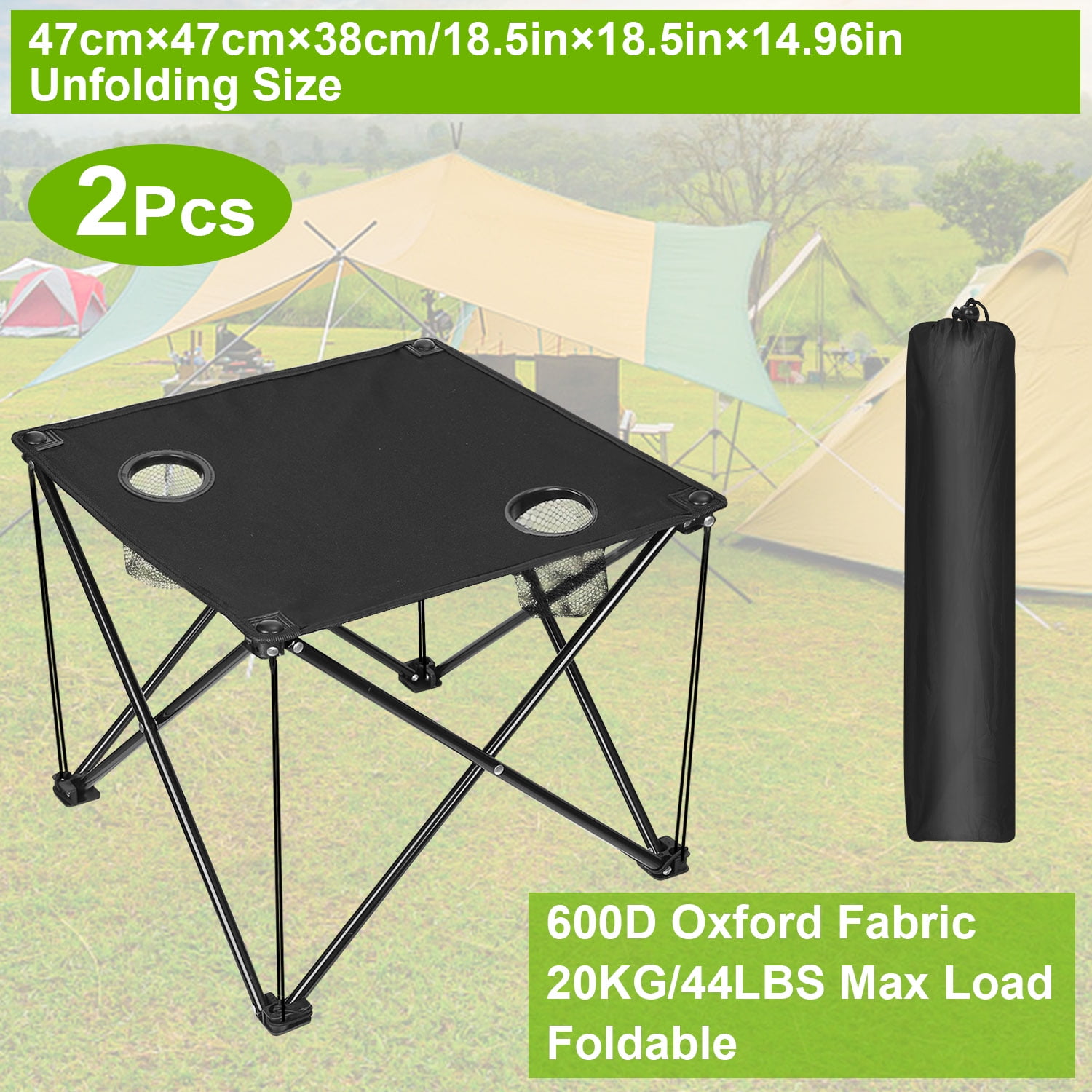TeqHome 2Pcs Foldable Camping Table with Cup Holders Portable Small ...
