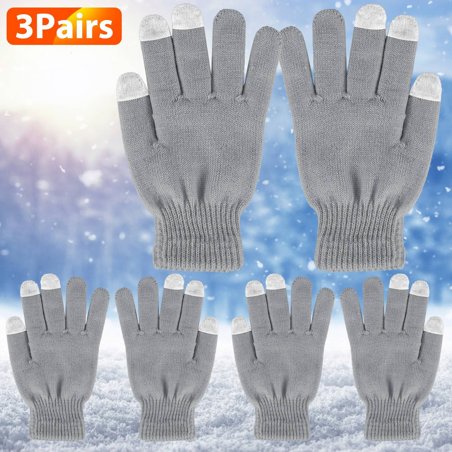 TeqHome 3 Pairs Winter Knit Gloves for Women and Men with Soft Acrylic ...