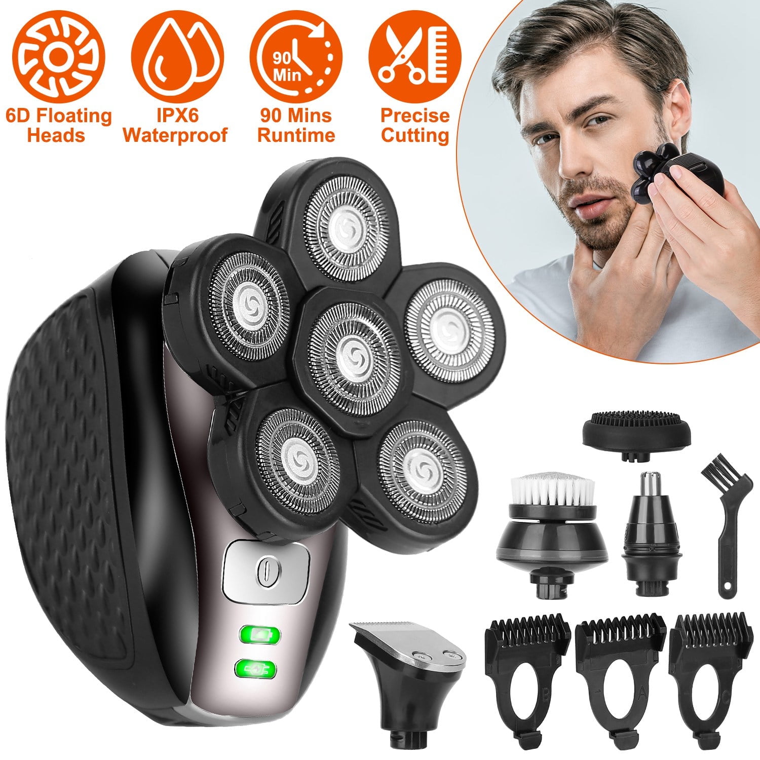 TeqHome 5 In 1 Electric Razor For Bald Men, Rechargeable Cordless Head ...