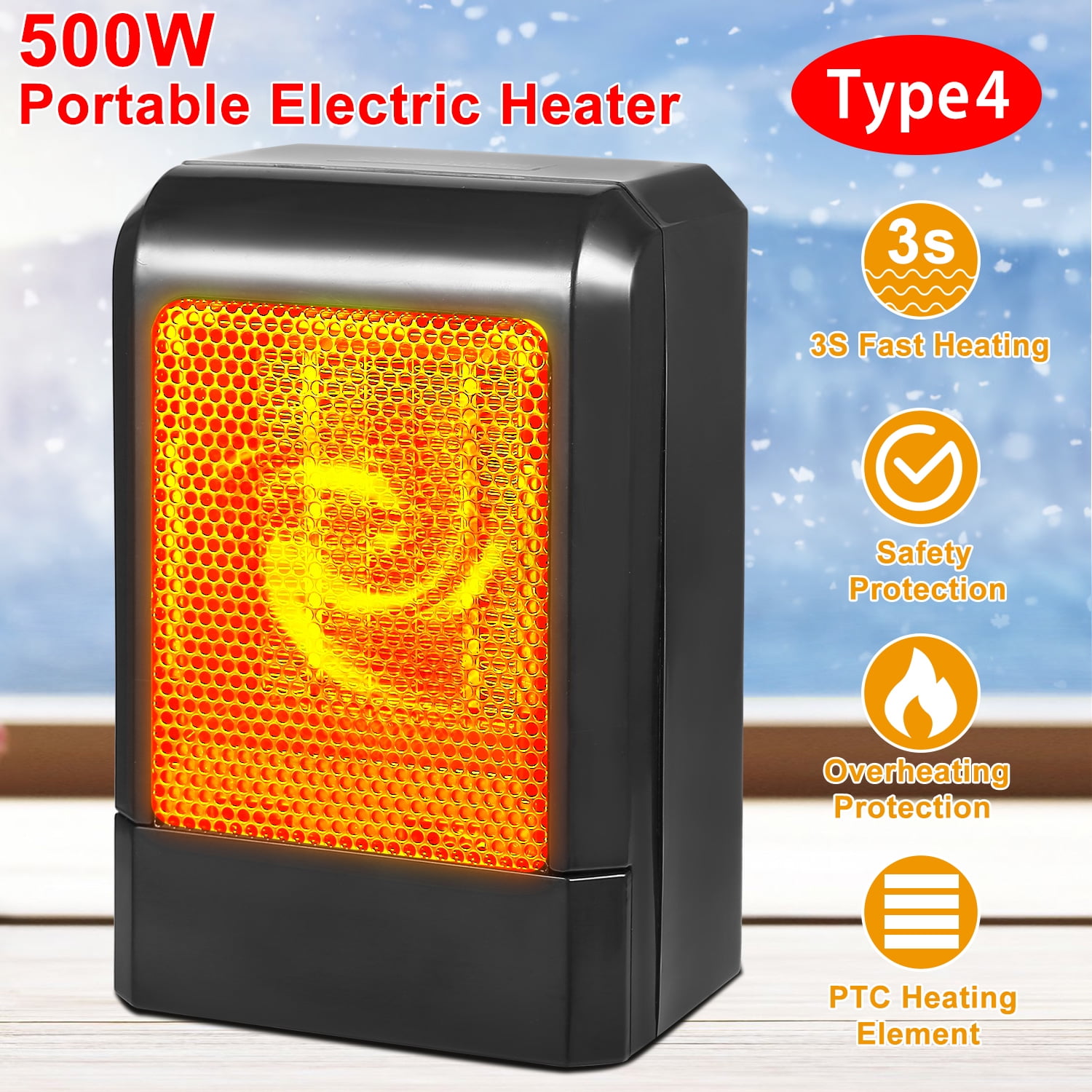 iMounTEK 500W Portable Heater, Mini Desk Fan, Air Heater for 107Sq ft ...