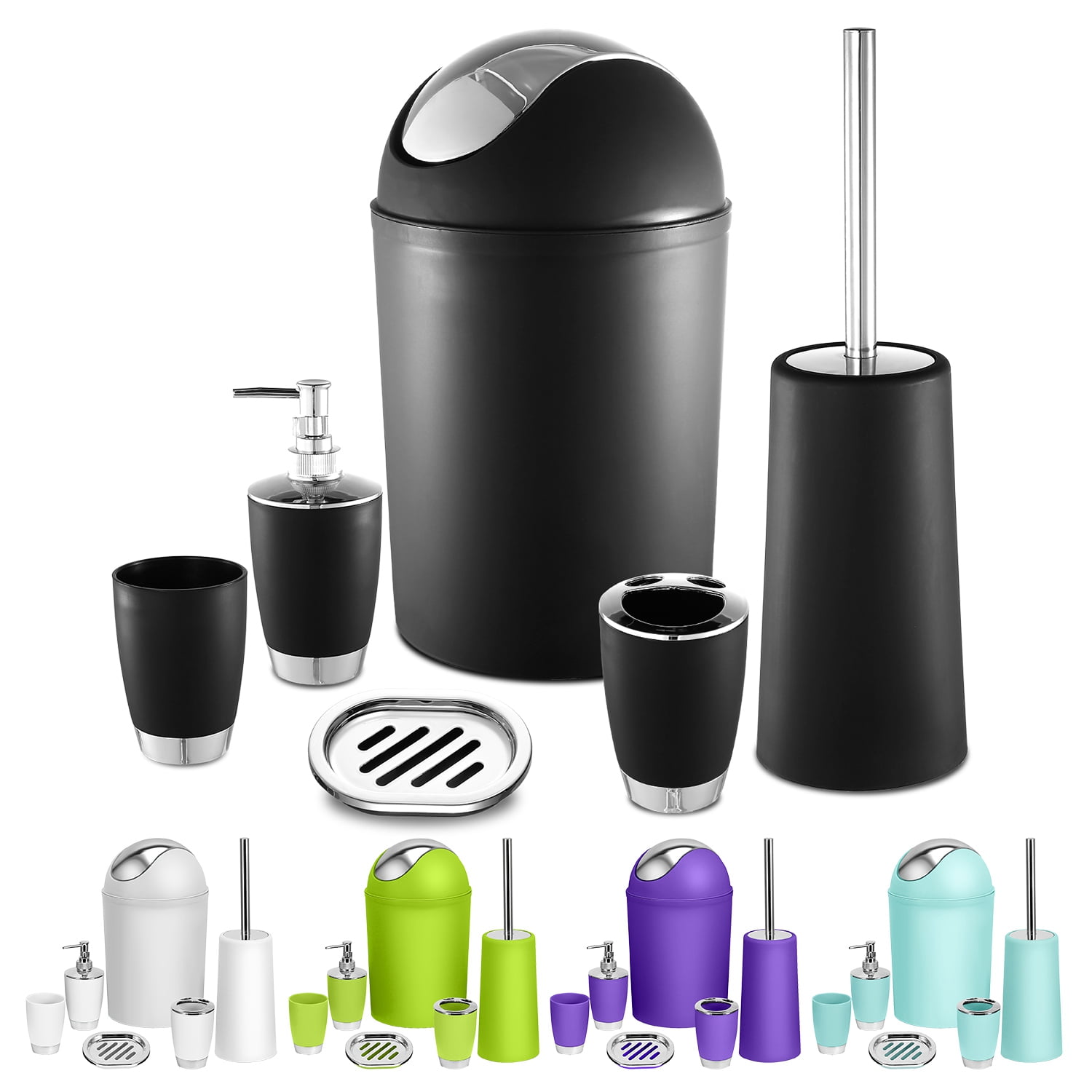 NewHome 6Pcs Bath Decor Set, Plastic Bathroom Counter Accessories with Soap Dispenser ...