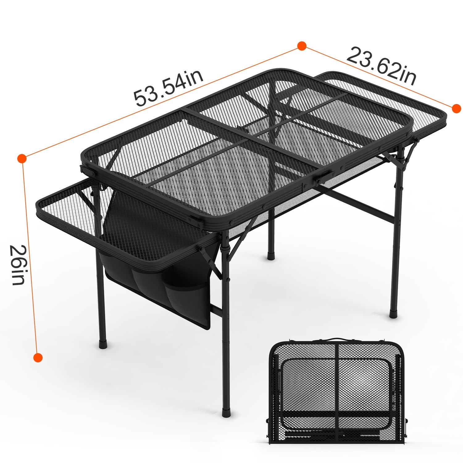 TeqHome Camping Table with 2 Side Wing Trays Foldable BBQ Grill Table ...