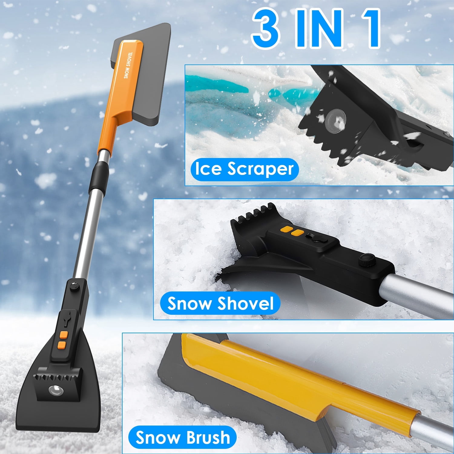 TeqHome Car Snow Removal Tool, 3 in 1 Car Snow Removal Shovel with ...