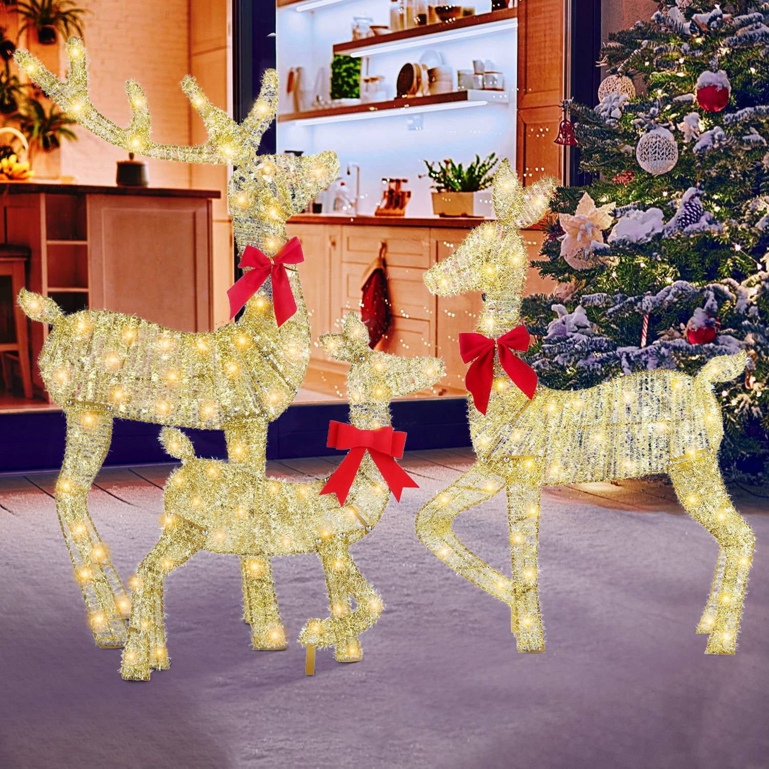 TeqHome Christmas Reindeer Outdoor Decorations 3-Piece 2D Lighted ...