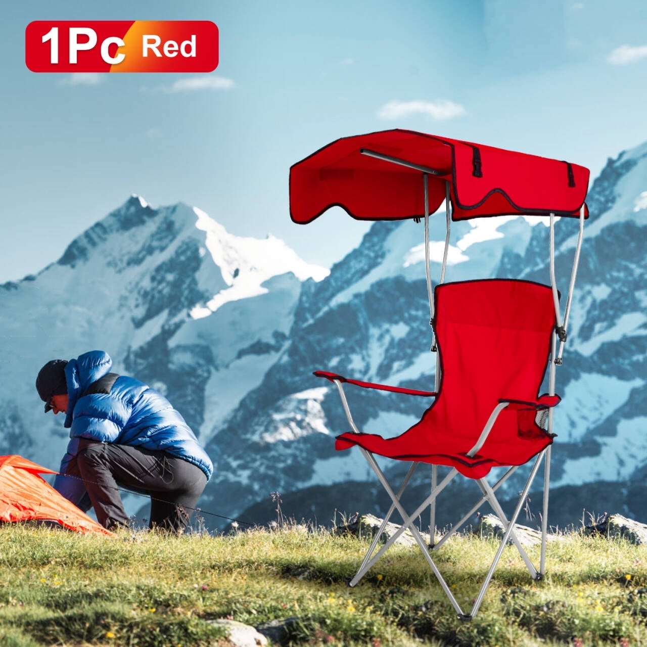 TeqHome Folding Camping Chair with Canopy 330lbs Capacity 600D Oxford ...