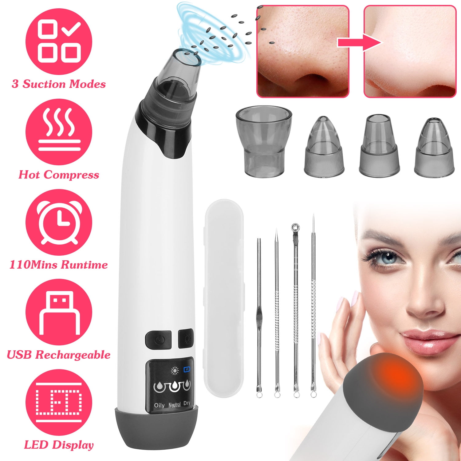 TeqHome Hot Compress Blackhead Remover Pore Vacuum Face Cleaner and ...