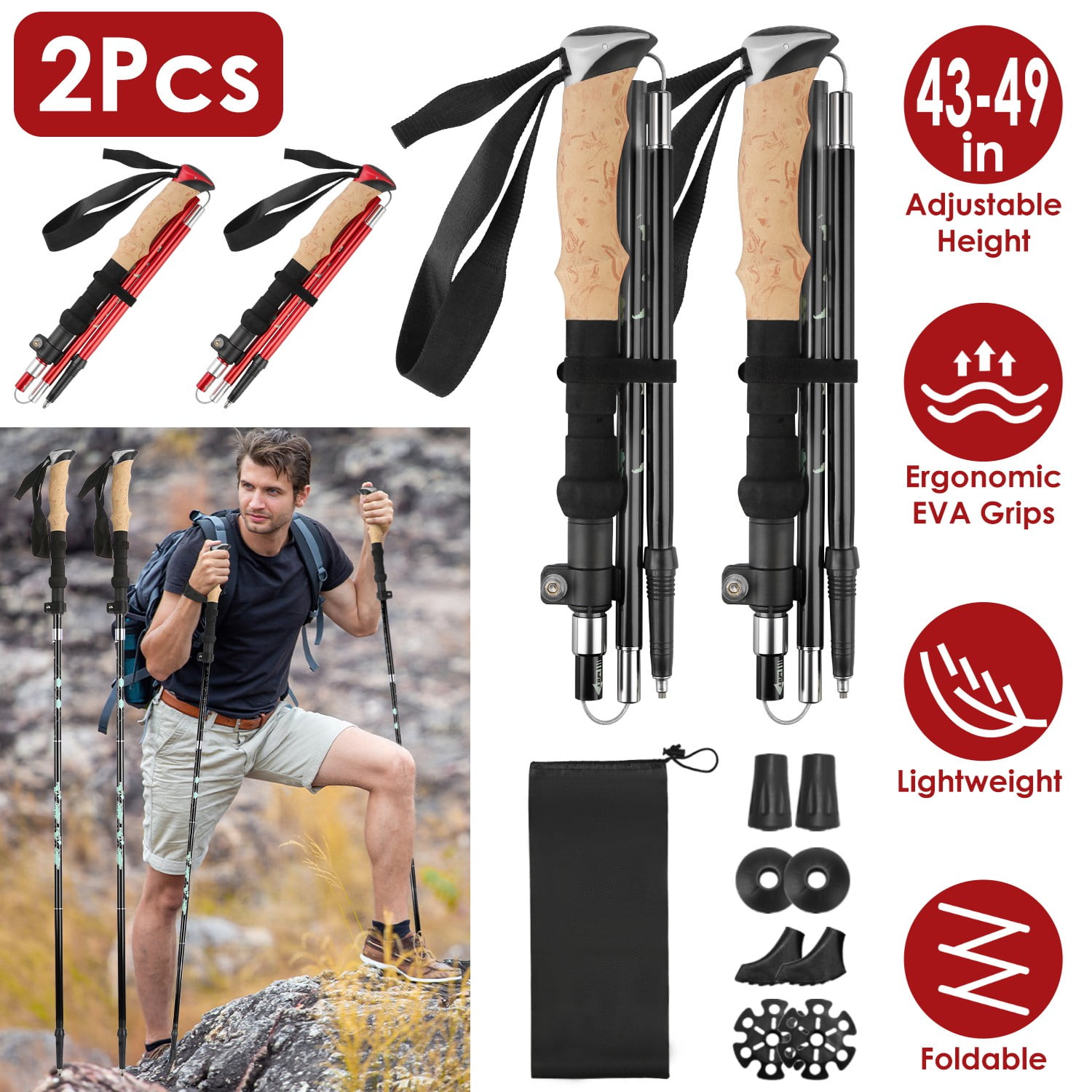 TeqHome Lightweight Aluminum Trekking Poles with EVA Foam Grips ...