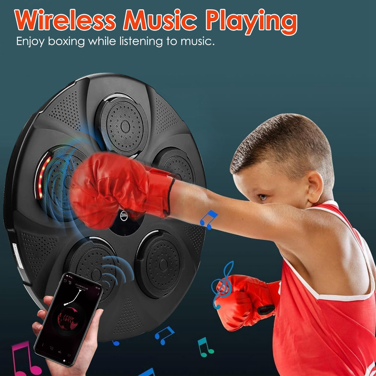 TeqHome Music Boxing Machine, Wall-Mounted Smart Music Punching Pad ...