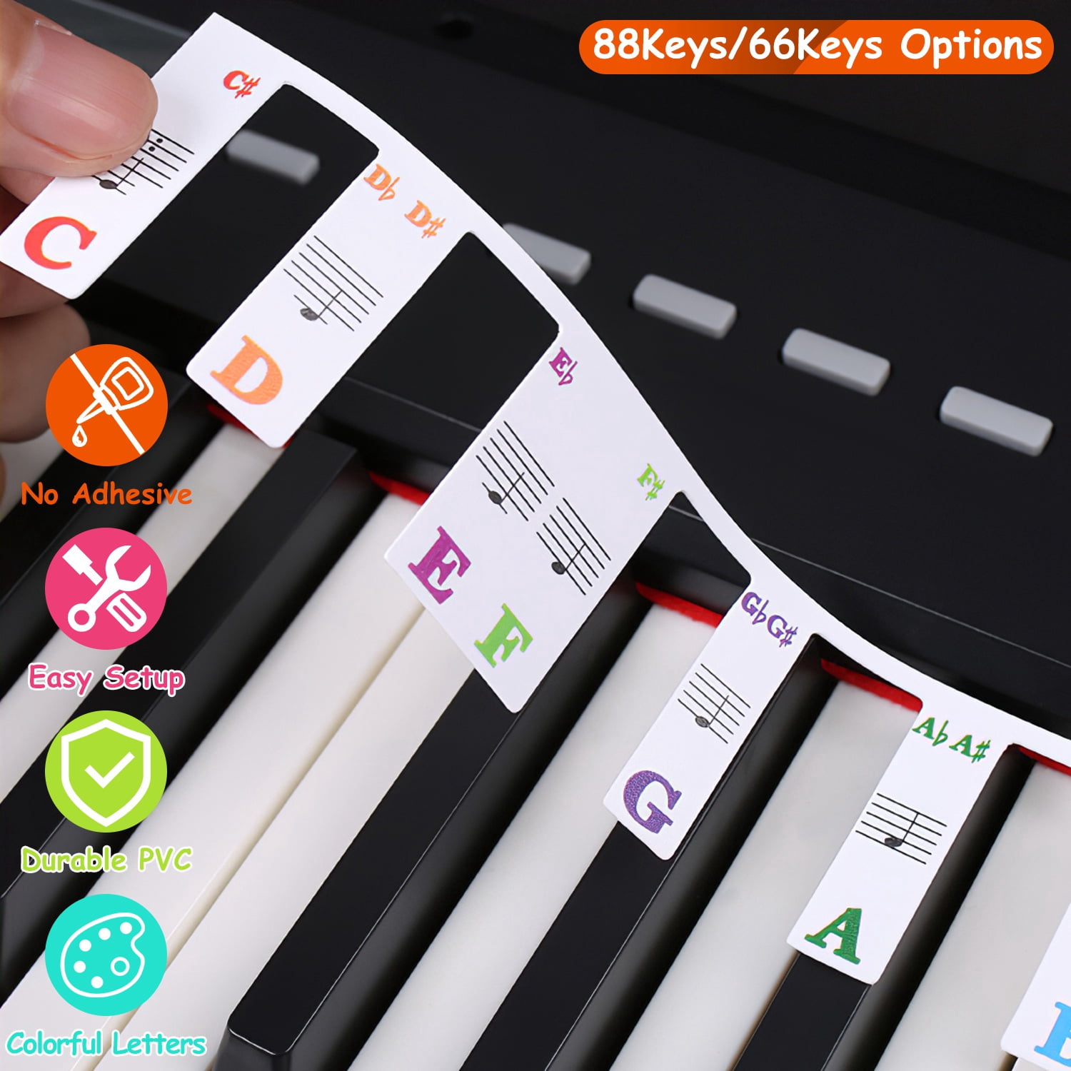 TeqHome Piano Keyboard Stickers for 88 Key, Bright & Colorful Bigger ...