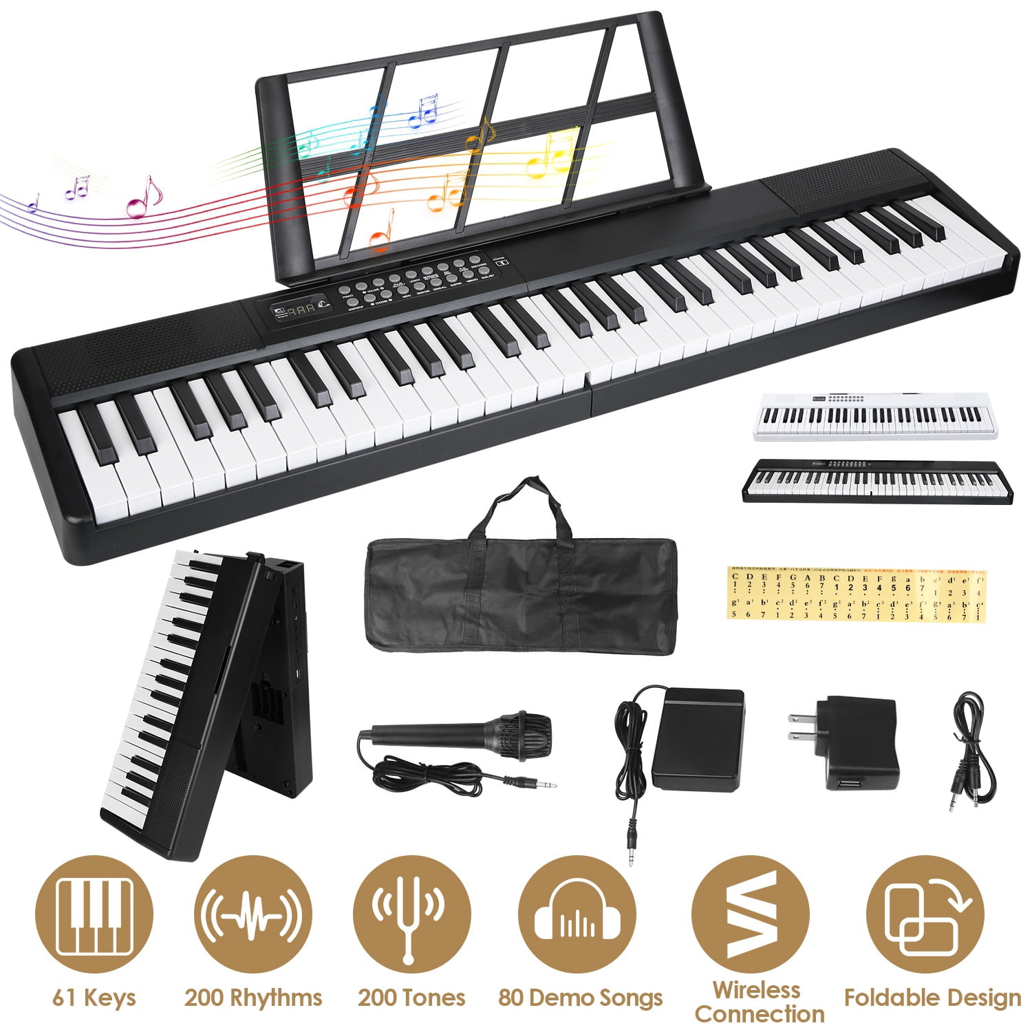 TeqHome Portable 61Keys Keyboard Piano, Foldable Electronic Piano ...