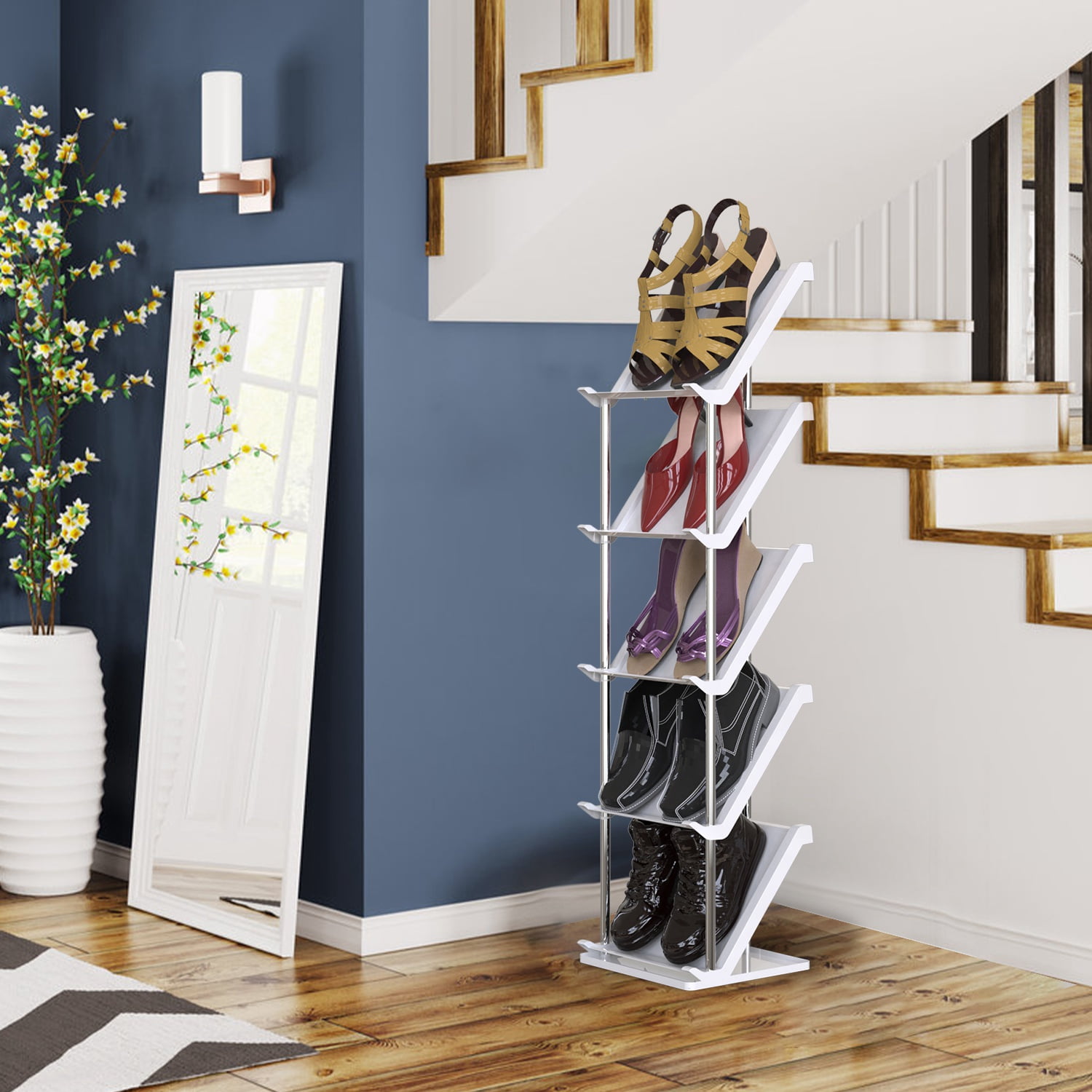 TeqHome Sloping Narrow Shoe Rack 5 Tiers Free Standing Vertical Shoes ...