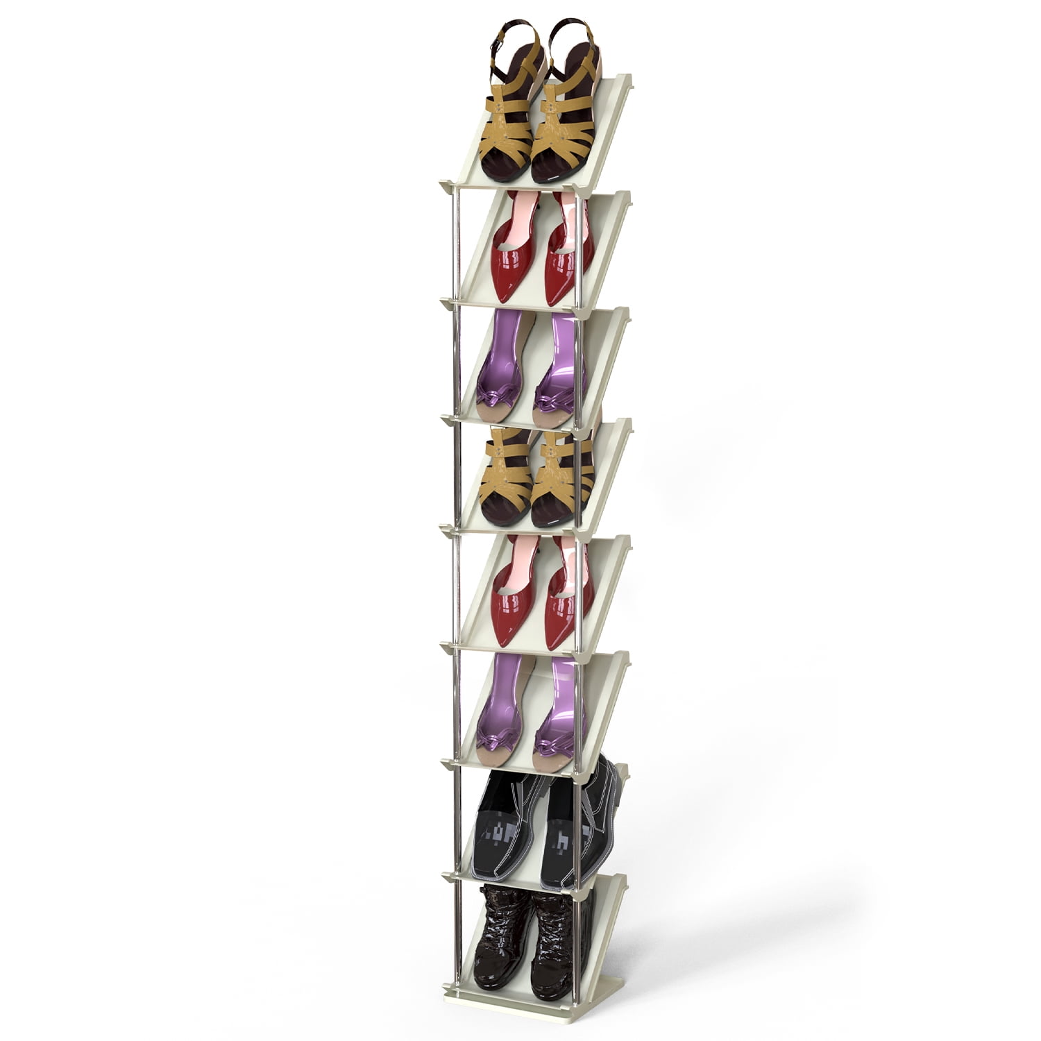 TeqHome Sloping Narrow Shoe Rack 8 Tiers Free Standing Vertical Shoes ...