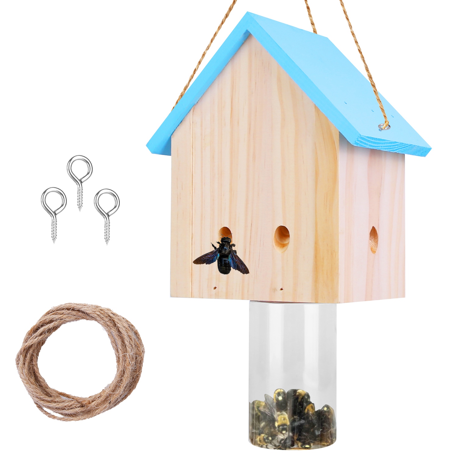 Teqhome 1 Pack Wood Carpenter Bee Trap for Outside Nature Pine Wood ...