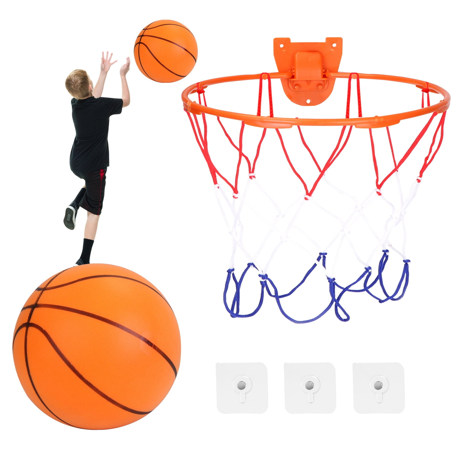 Teqhome 9.45" Silent Basketball with Ball Hoop High-Density Soft Foam ...