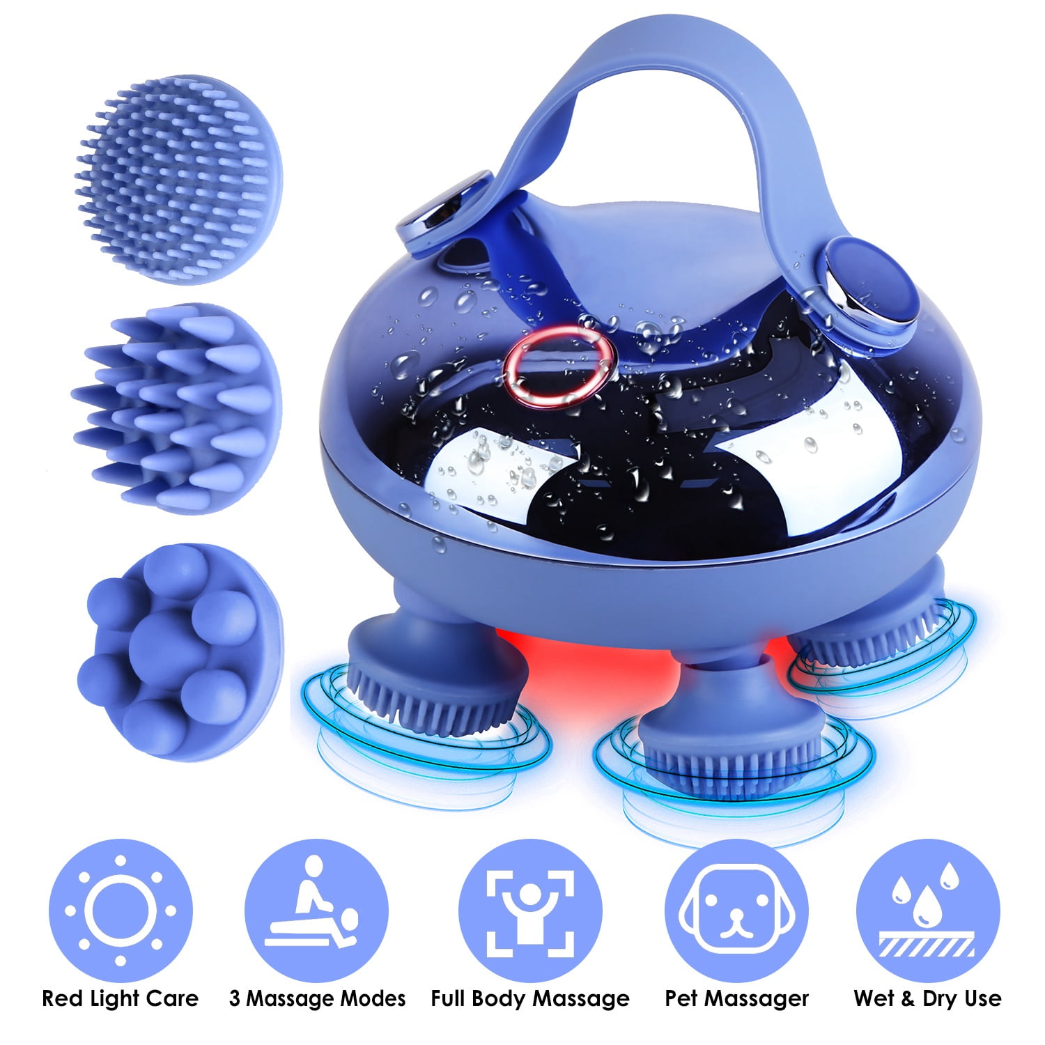 Teqhome Electric Cordless Hair Scalp Massager with Red Light 3 Modes 3 ...