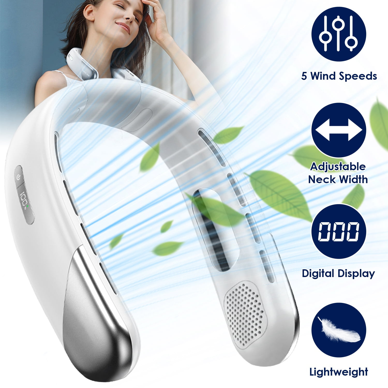 Teqhome Portable Neck Hanging Fan for Travel Type-C Charging 3000mAh ...