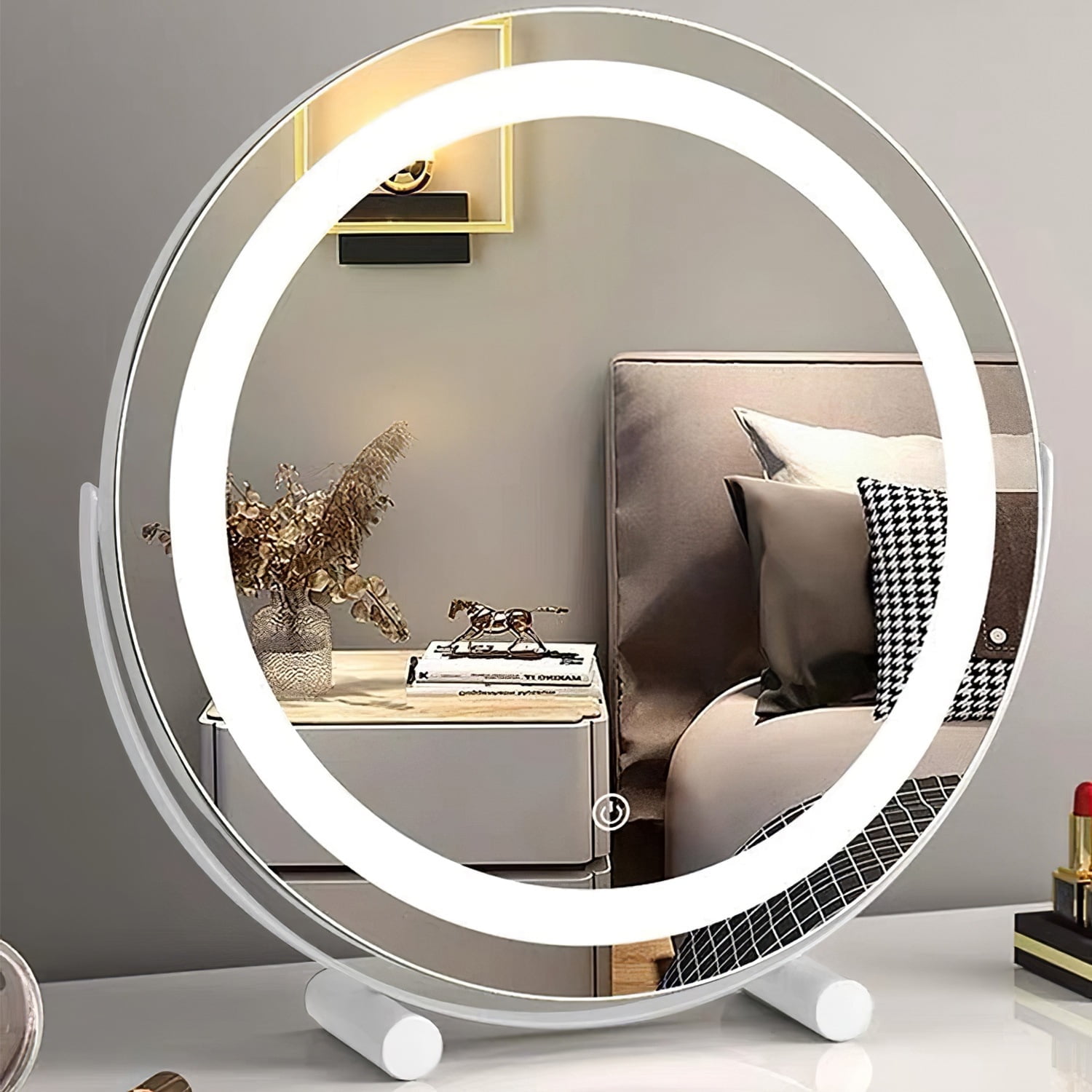 Teqhome 19" Round Vanity Mirror Makeup Mirror with LED Halo Ligh Smart ...