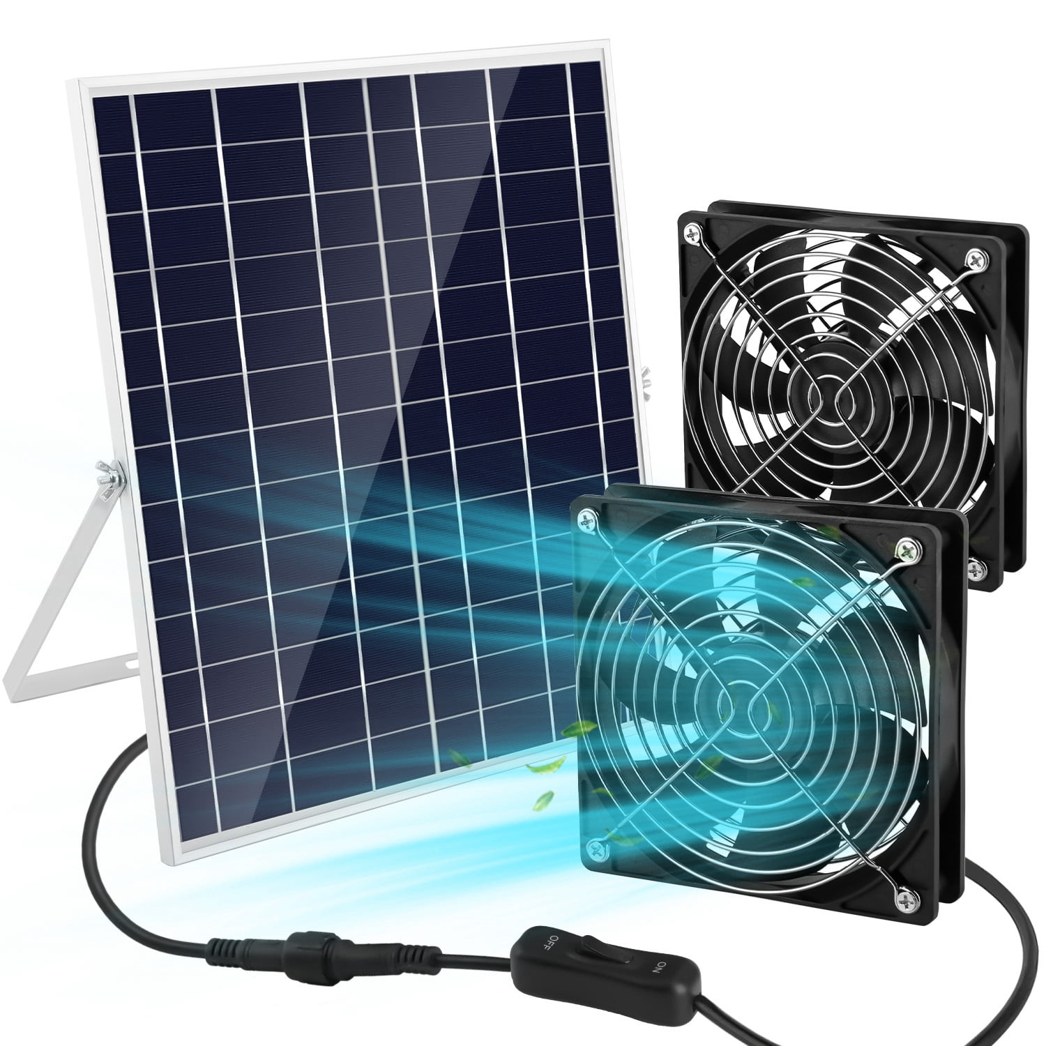 Teqhome Solar Powered Fan 20W Solar Panel with Bracket Dual 4.72" Fan 9 ...
