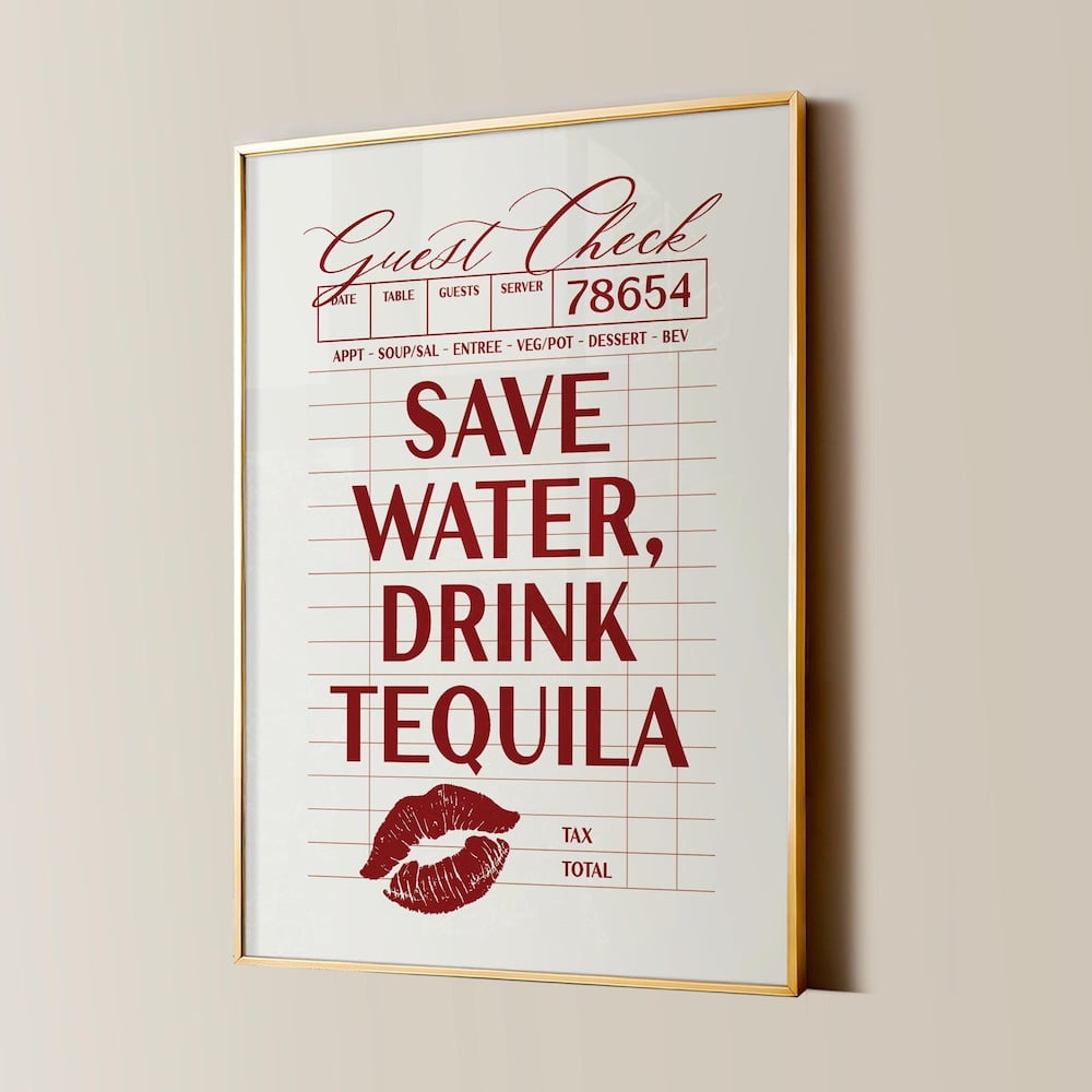 Tequila Bar Cart Print, Retro Guest Check Poster UNFRAMED PAPER POSTER ...