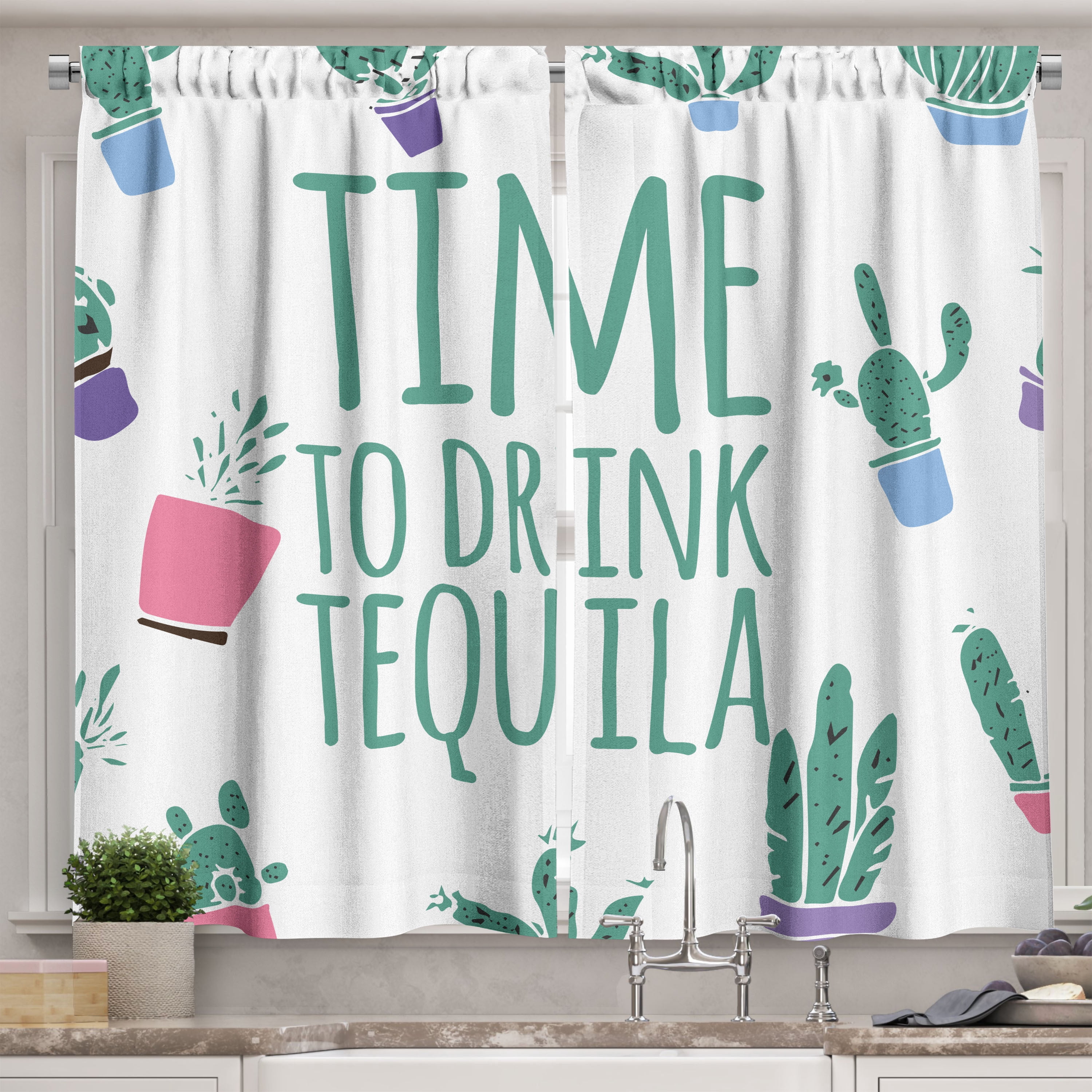 Tequila Curtains 2 Panels Set, Time to Drink Quote with Simple Cute ...