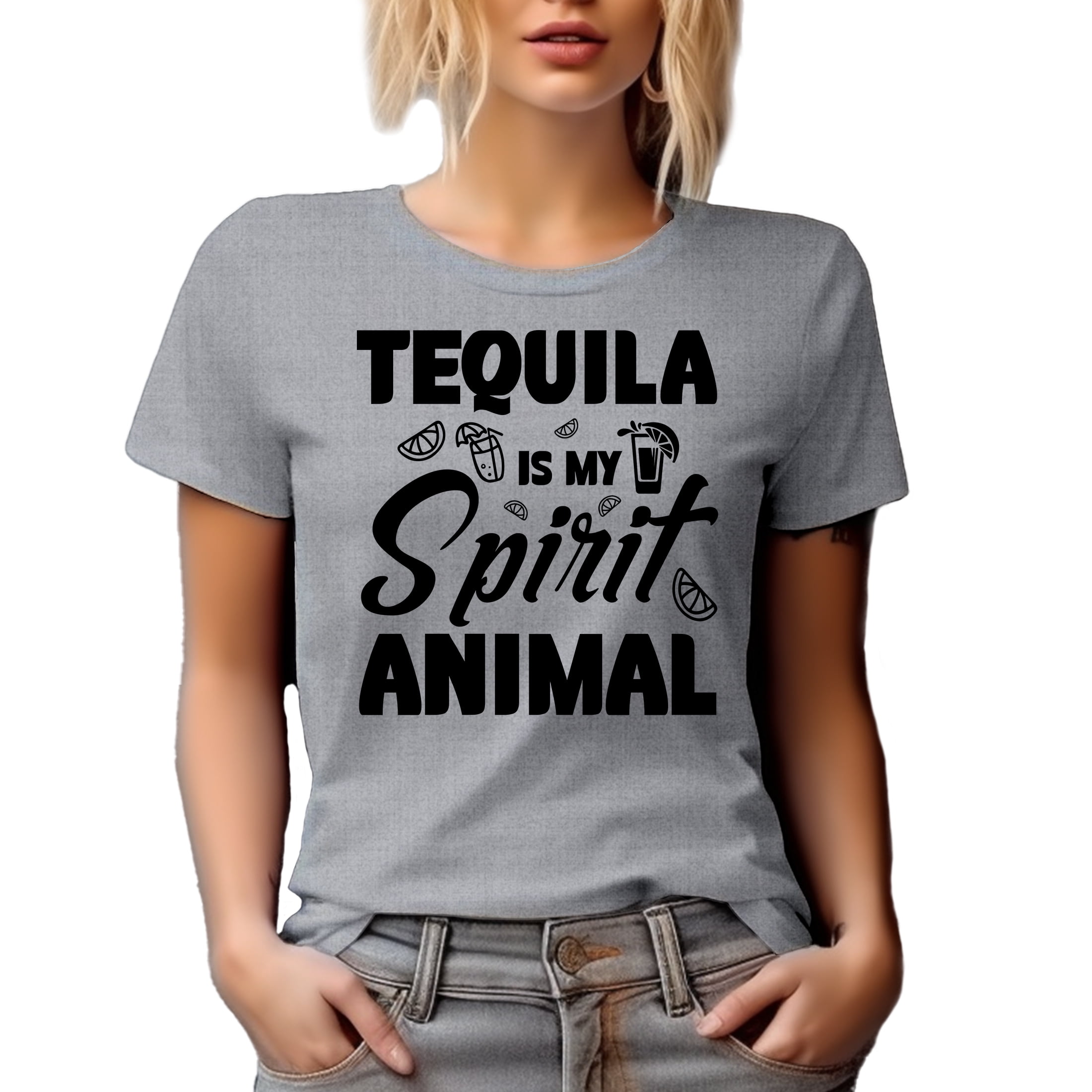 Tequila Is My Spirit Animal, Funny Drinker Quote, Heather Grey T-Shirt ...