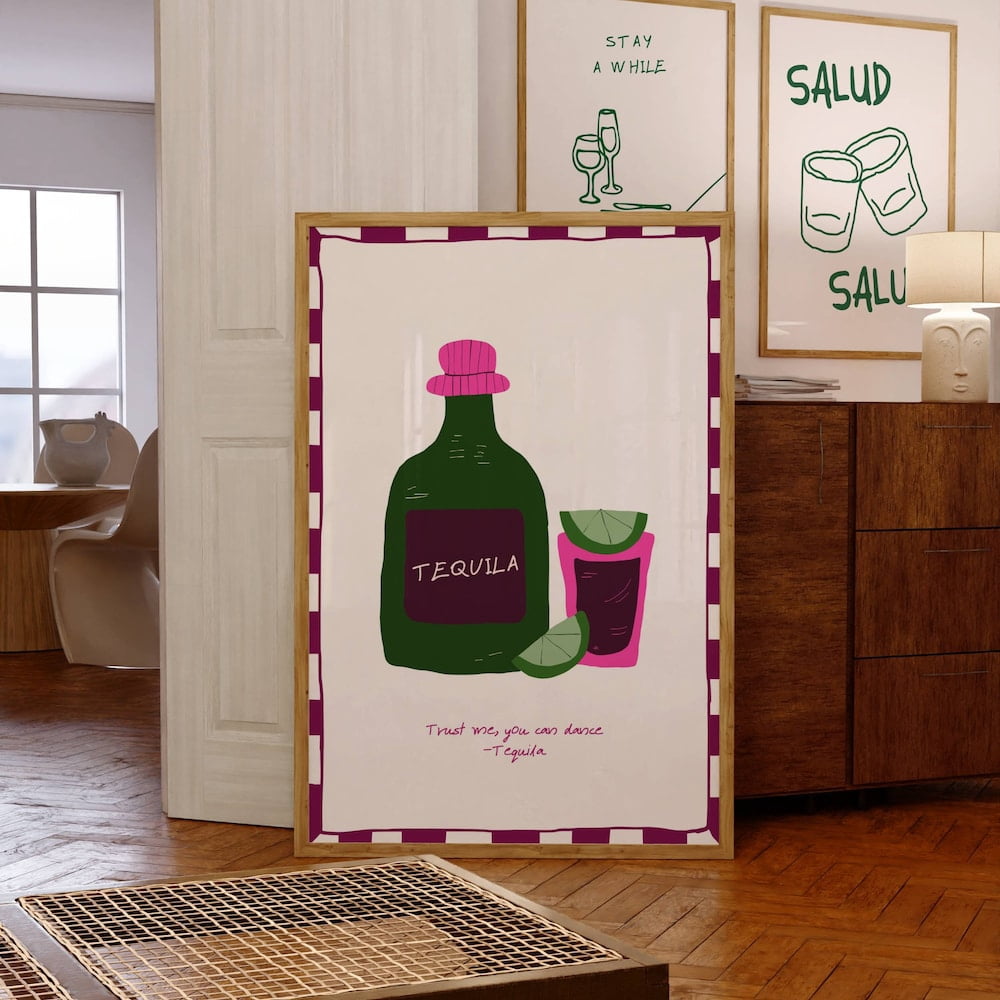 Tequila Poster, Tequila Print, Retro Bar Cart Wall Art, Bar Cart ...