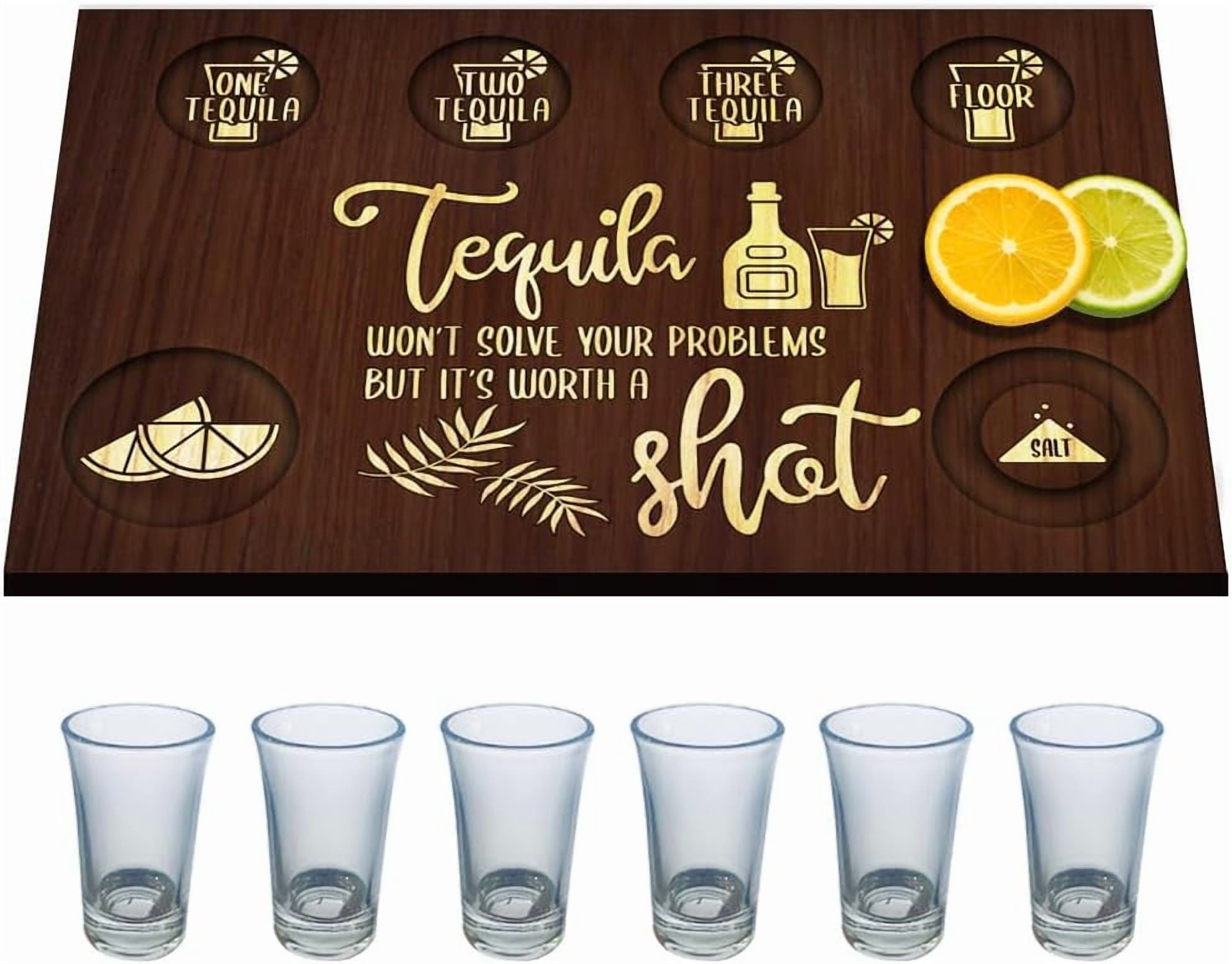 Tequila Shot Board Set With 6pcs Shot Glass Tequila Gifts 7.8x11.8 Inch ...