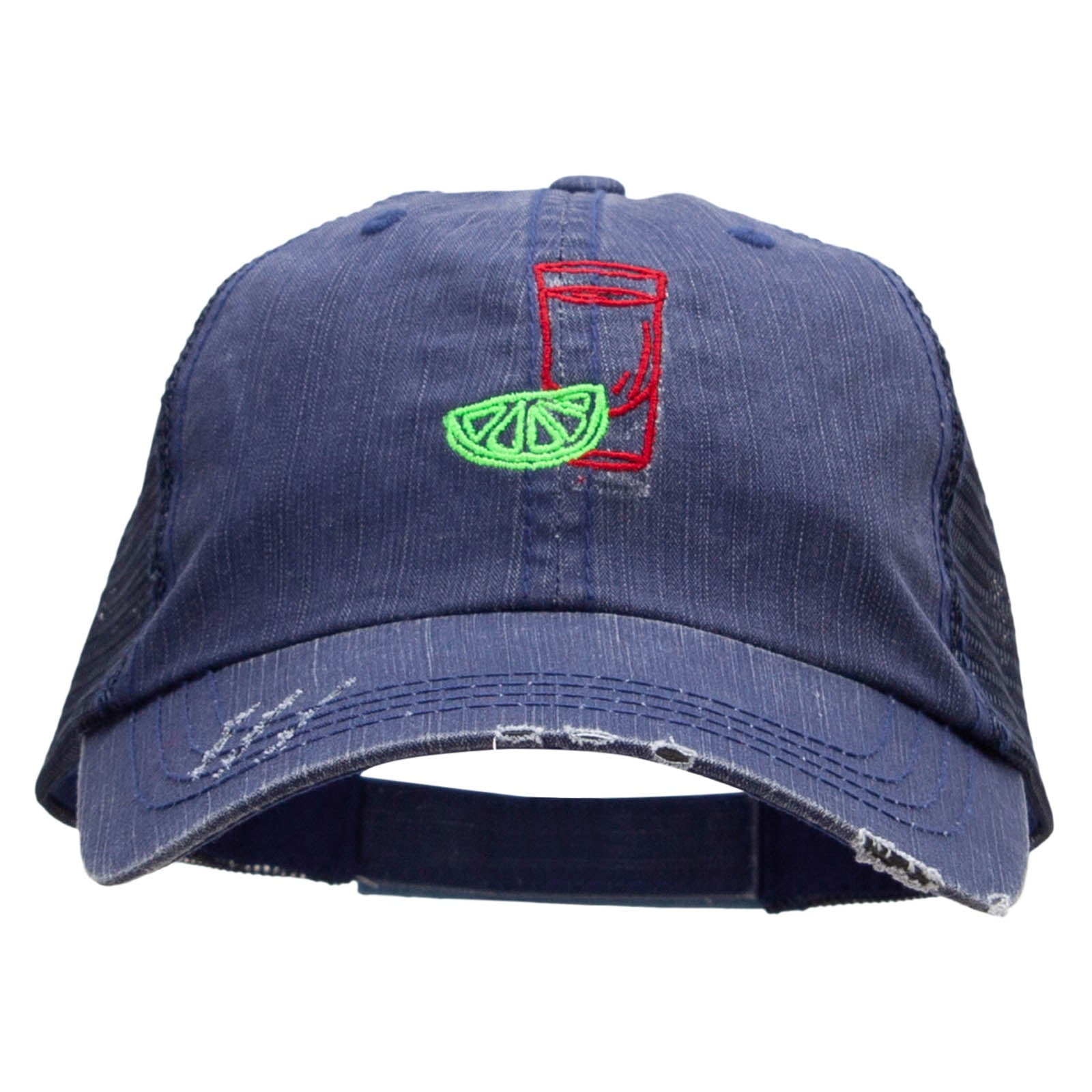 Tequila Shot Embroidered Frayed Mesh Cap - Navy OSFM - Walmart.com