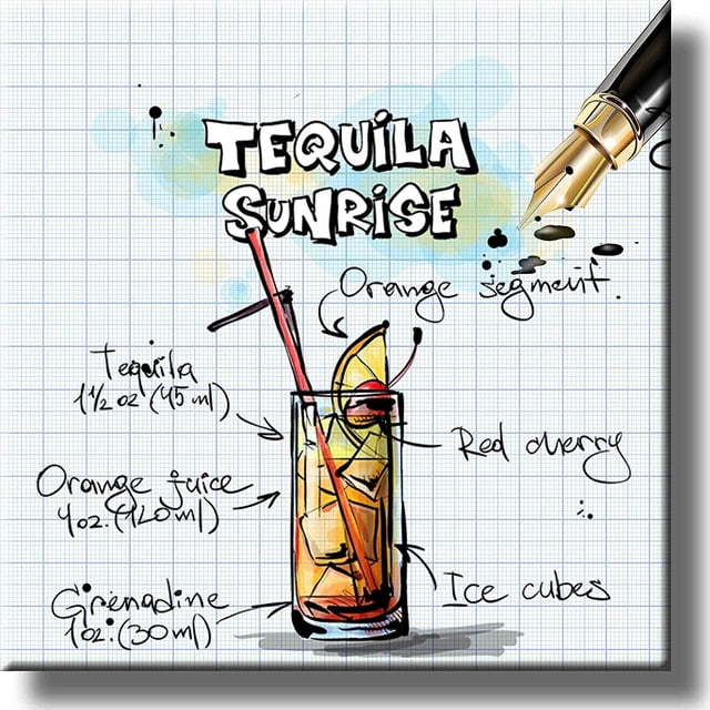 Tequila Sunrise Drink Recipe Picture on Stretched Canvas, Wall Art ...