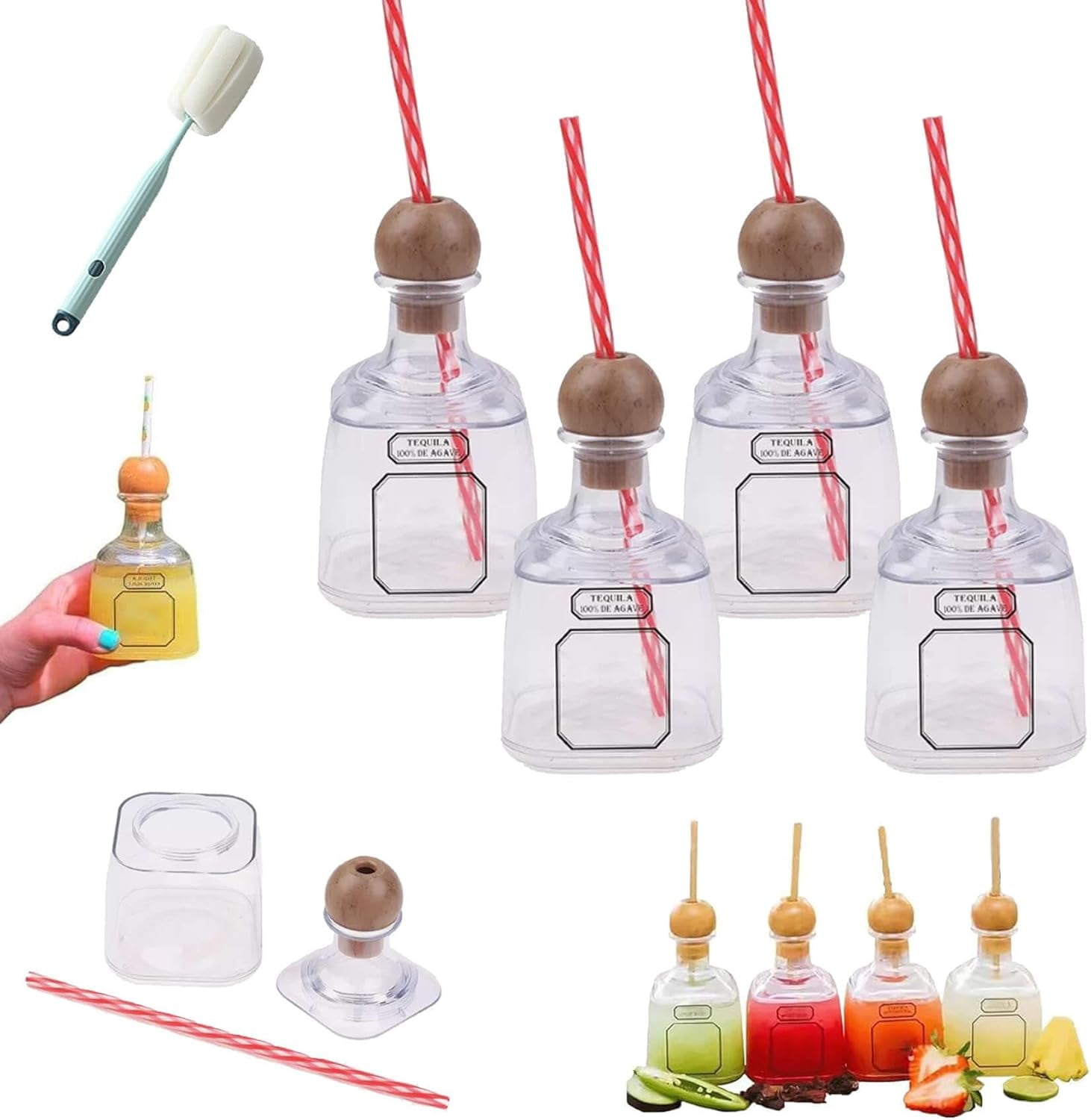 Tequila Twist Top Bottle - 375ml Patron Reusable Bottles with Straw ...