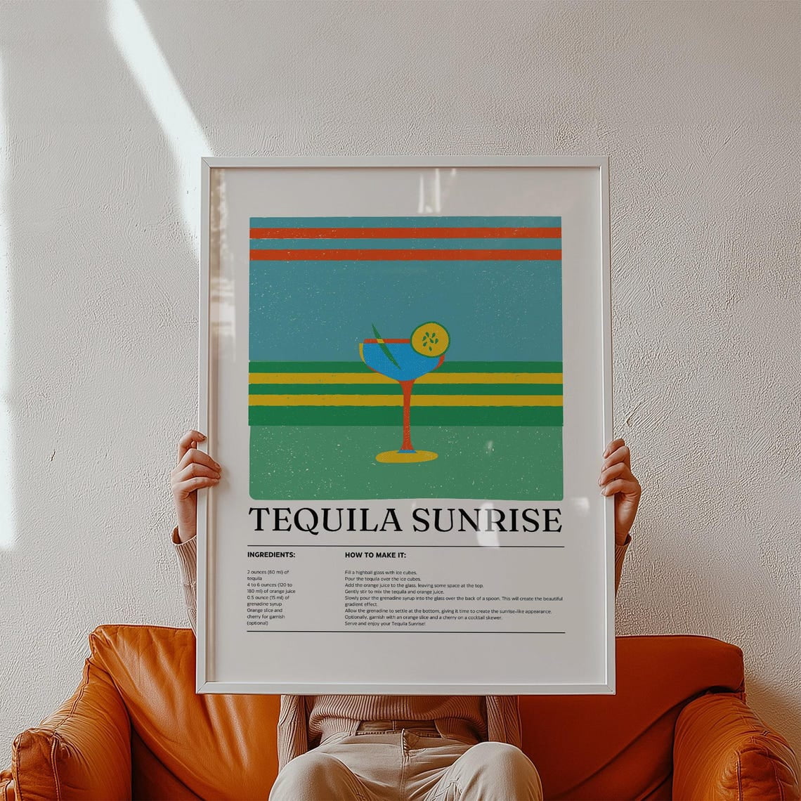 Tequila Wall Art Tequila Sunrise Cocktail Print – Retro Drink Poster ...