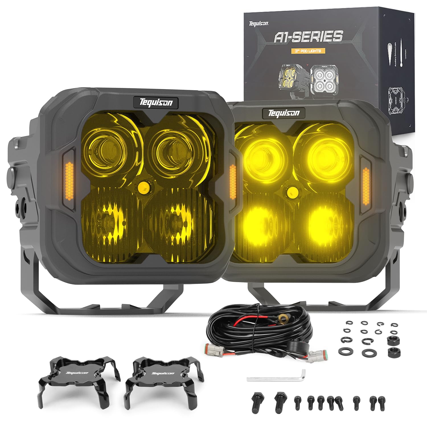 Tequison LED Pod Light, SSF20 3 Inch Spot Flood Combo Beam with Amber ...